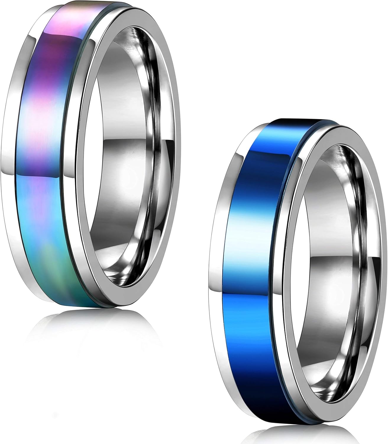 FIBO STEEL 2 Pcs 8MM Stainless Steel Spinner Rings for Men Women ...