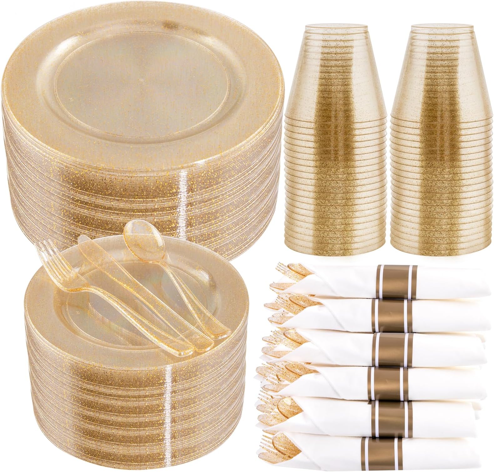 DaYammi 350PCS Gold Plastic Dinnerware Set For 50 Guests