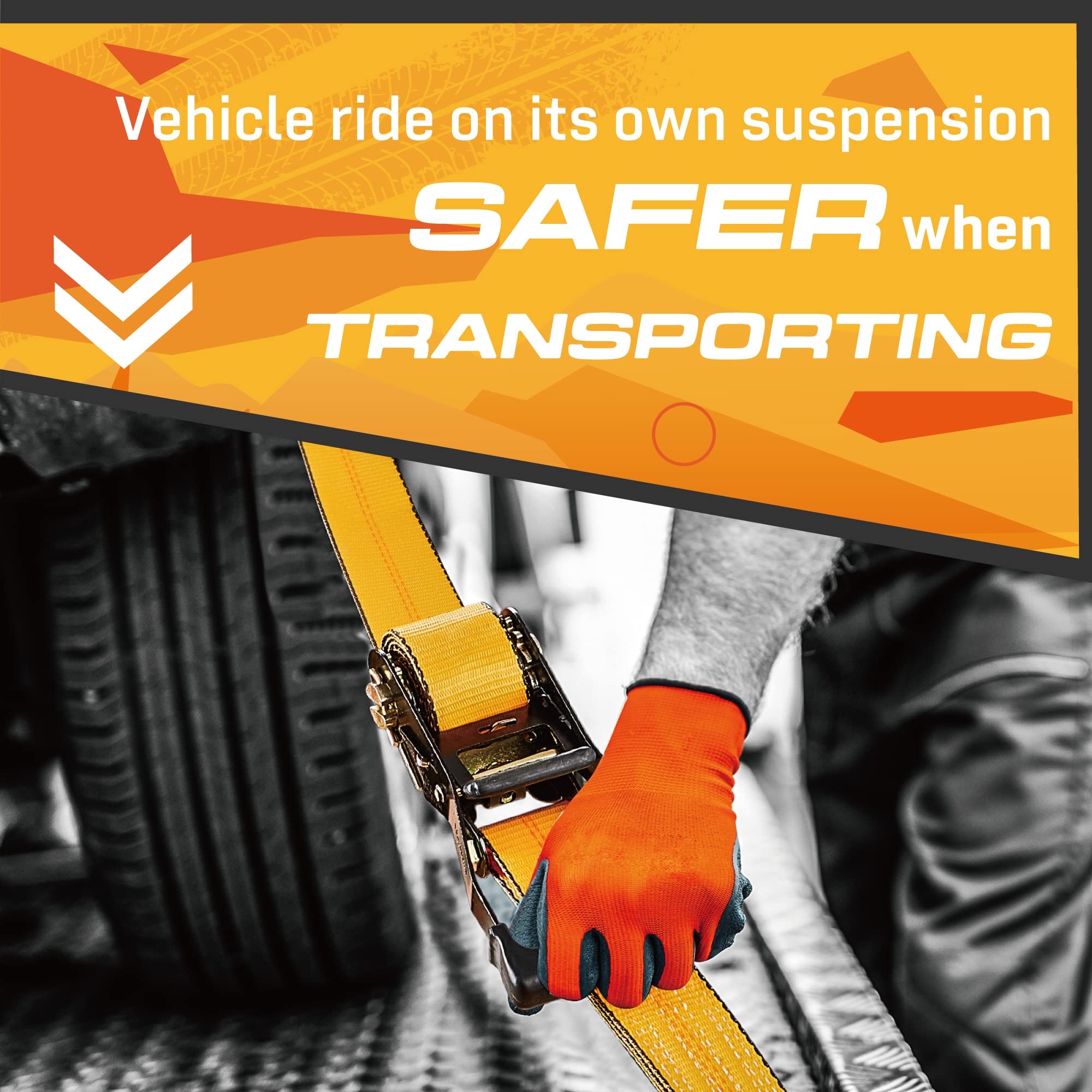 Ratchet Car Tie Down Lasso Tire Strap (4 PK) with Flat Hook Anchors for ...