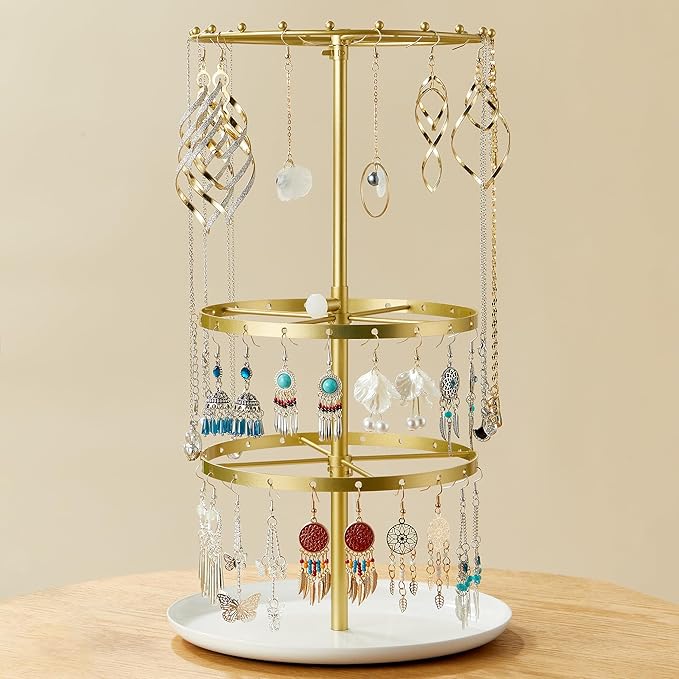 Amazon.com: Josmimic Rotating Earring Holder Organizer: Earrings Tree ...