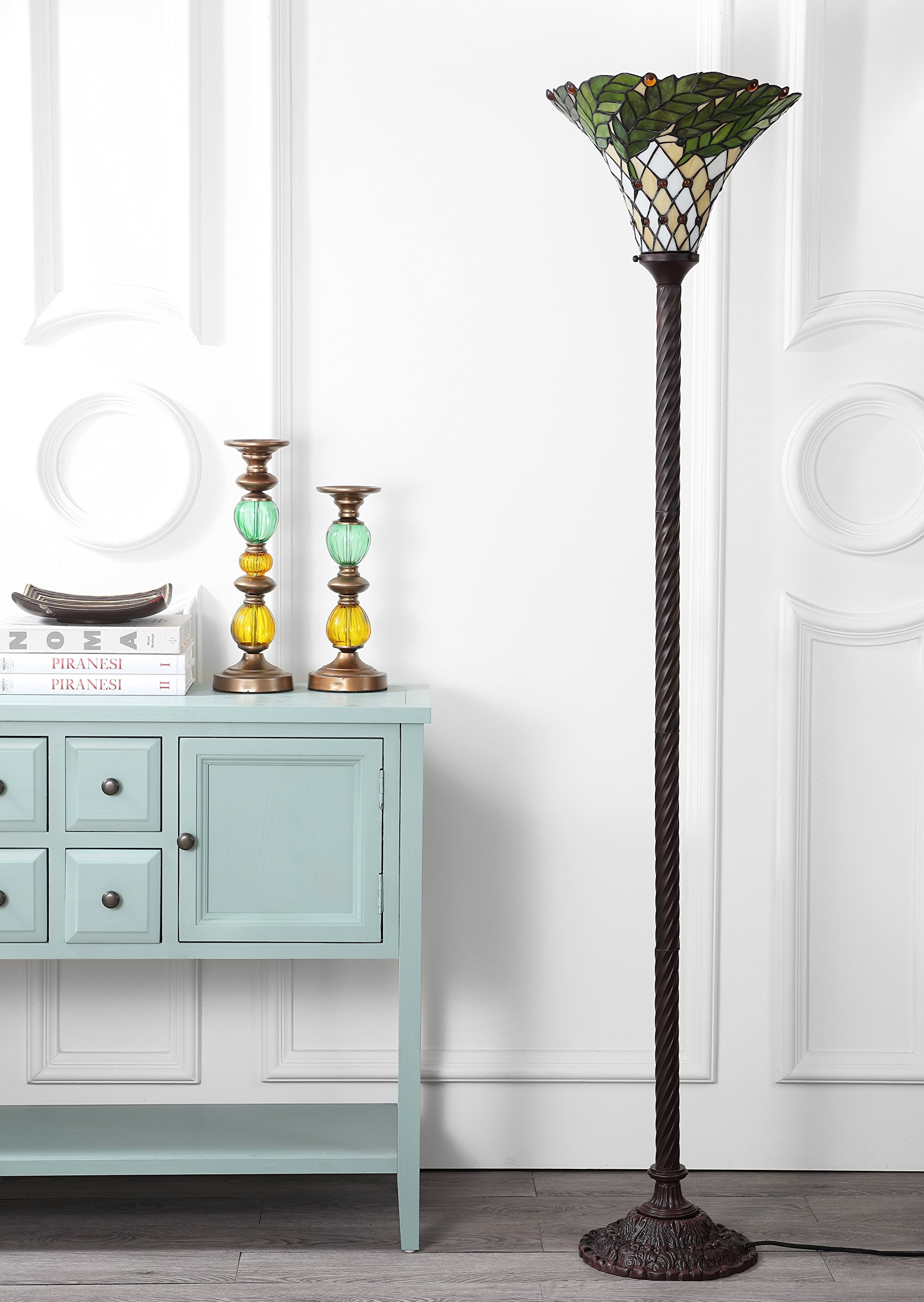 Tiffany-Style 71" Torchiere LED Floor Lamp, Bronze, Traditional + Bulb