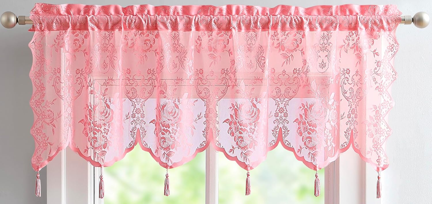 Amazon.com: LinenZone Sheer Lace Valance with 6 Tassels and Scalloped ...