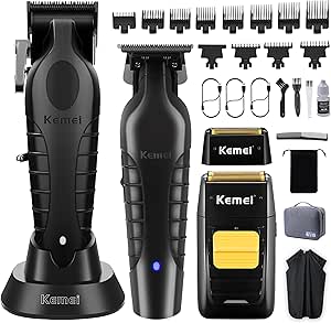 Amazon.com: KEMEI Professional Hair Clipper and Trimmers Set, Cordless Barber Clippers, Beard ...
