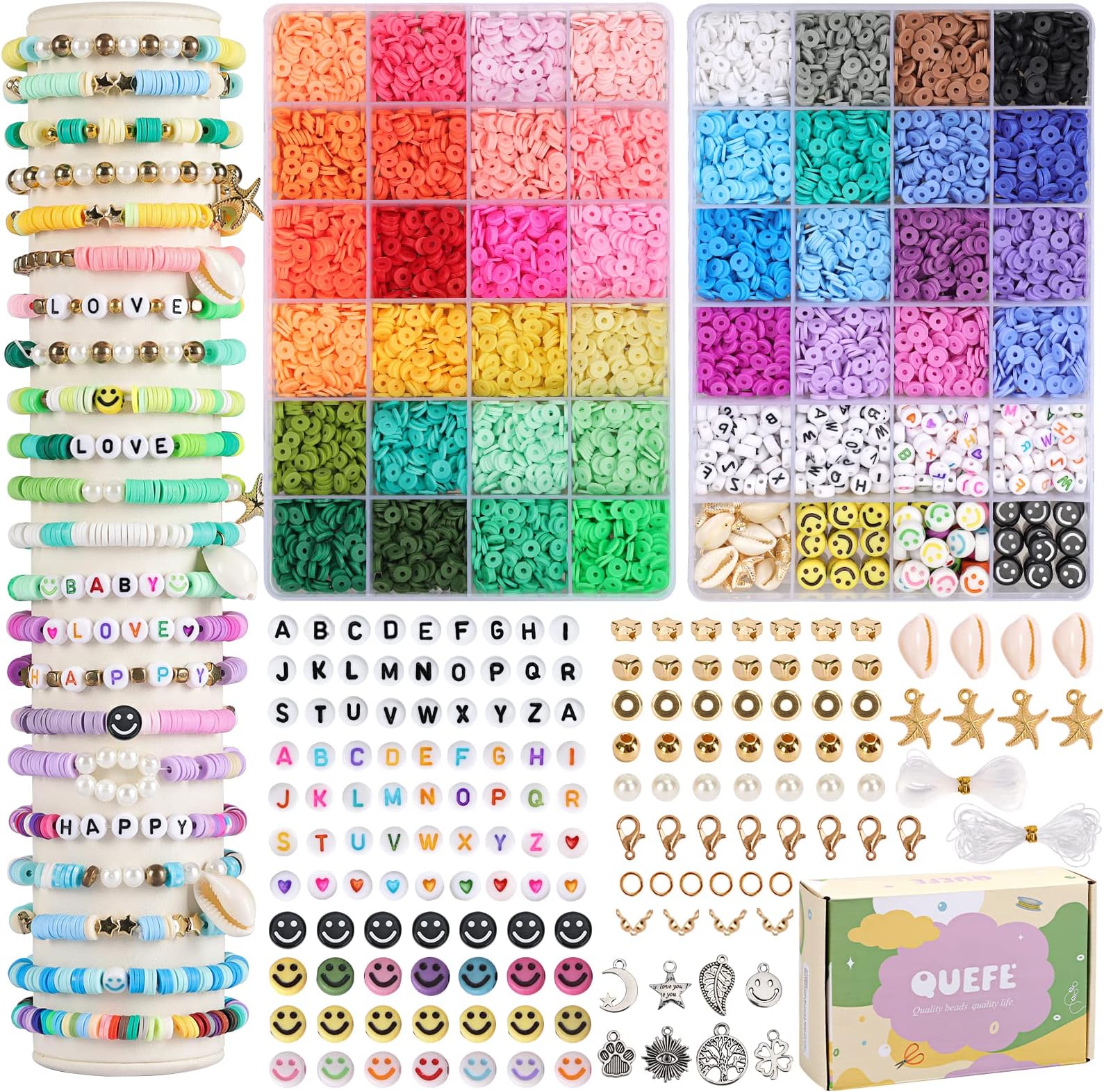 Amazon.com: QUEFE 7870pcs Clay Beads Bracelet Making Kit, 40 Colors ...