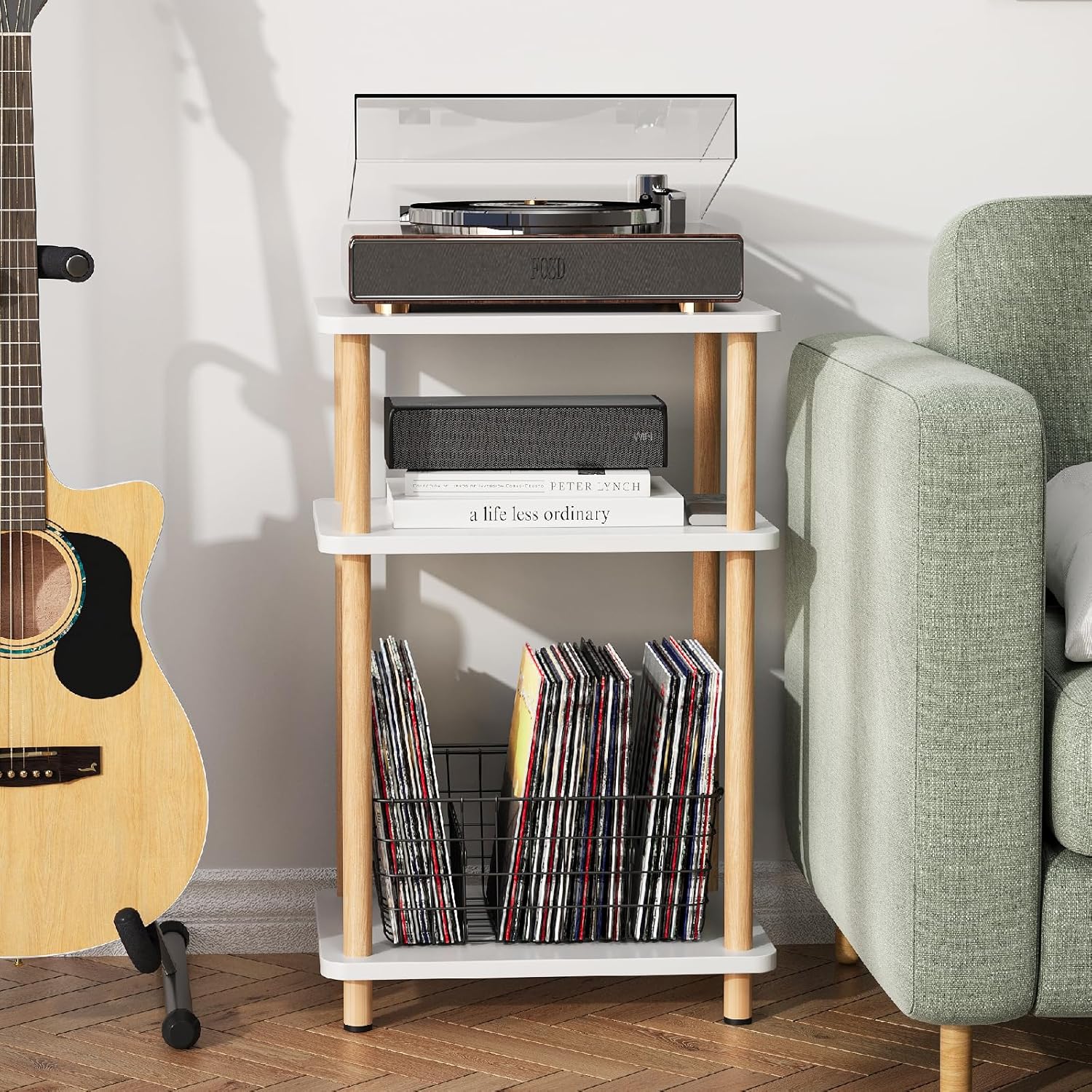 Amazon.com: Apicizon 3 Tier End Table, Record Player Stand with Storage ...