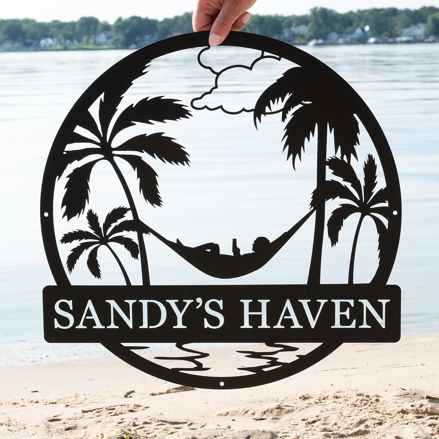 Amazon.com: Custom Metal Outdoor Hammock Sign | Beach Palm Tree Hammock ...