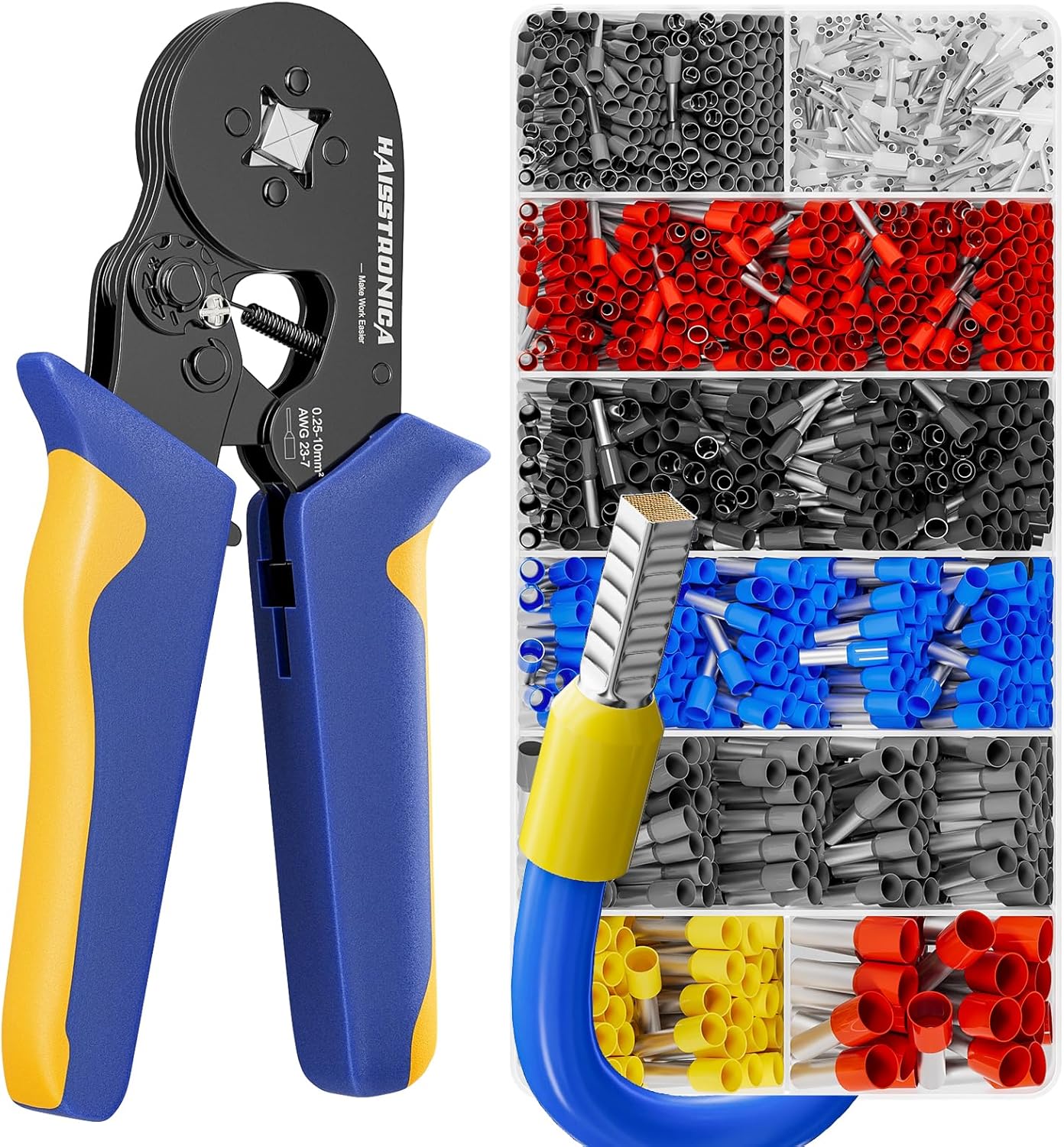 Haisstronica Ferrules Crimper Tool Kit AWG 23-7 Self-Adjustable Ratchet ...