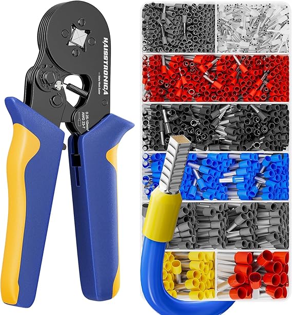 Haisstronica Ferrules Crimper Tool Kit AWG 23-7 Self-Adjustable Ratchet ...