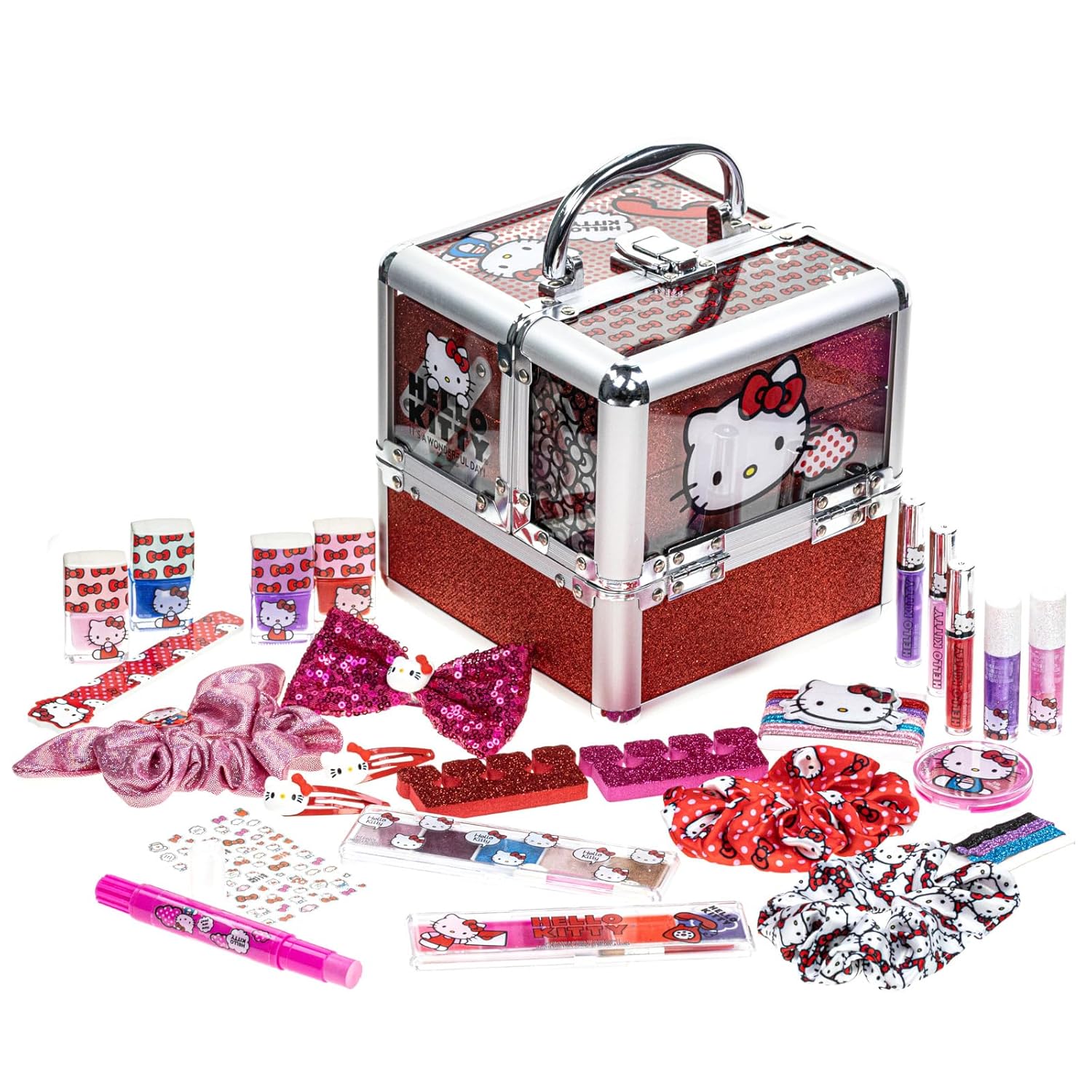 Amazon.com : Hello Kitty Train Case Cosmetic Makeup Set Includes Lip ...