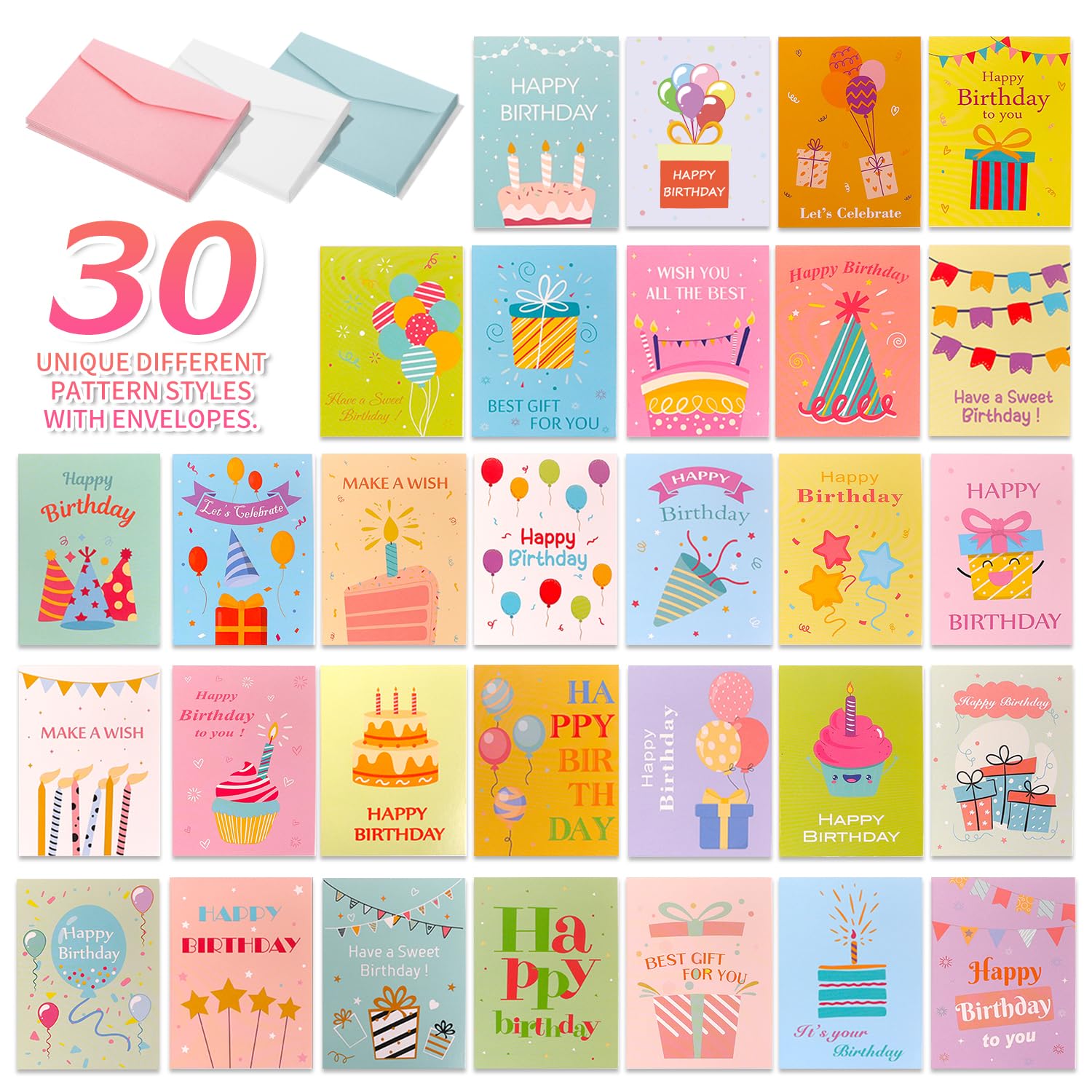 Happy Birthday Greeting Cards Printable 40PCS Birthday Card