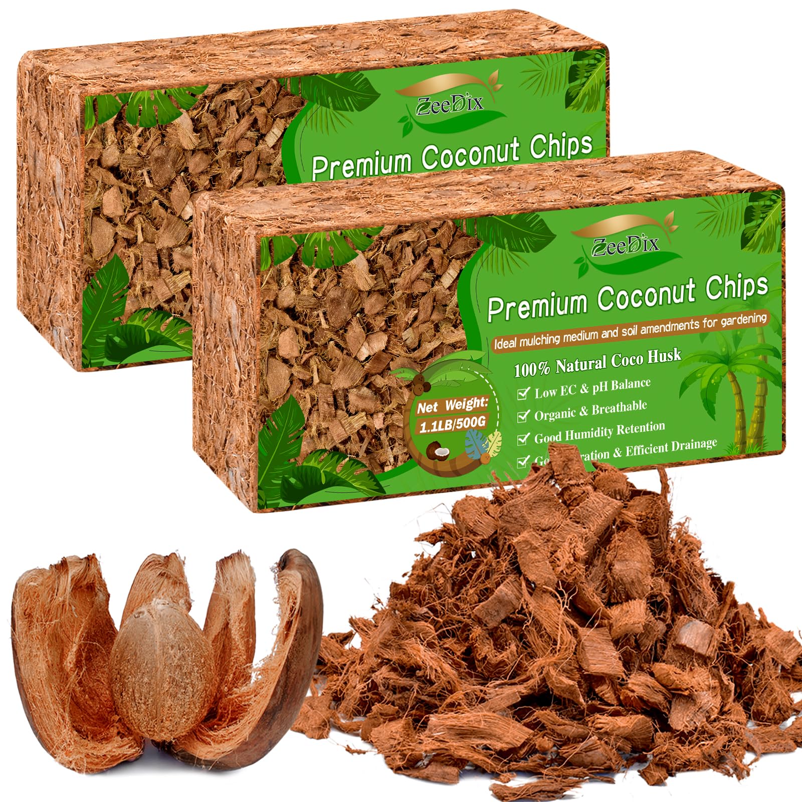 Amazon.com : ZeeDix 2 Pcs Coco Husk Chips Brick, 2.2LBS Coconut Coir ...