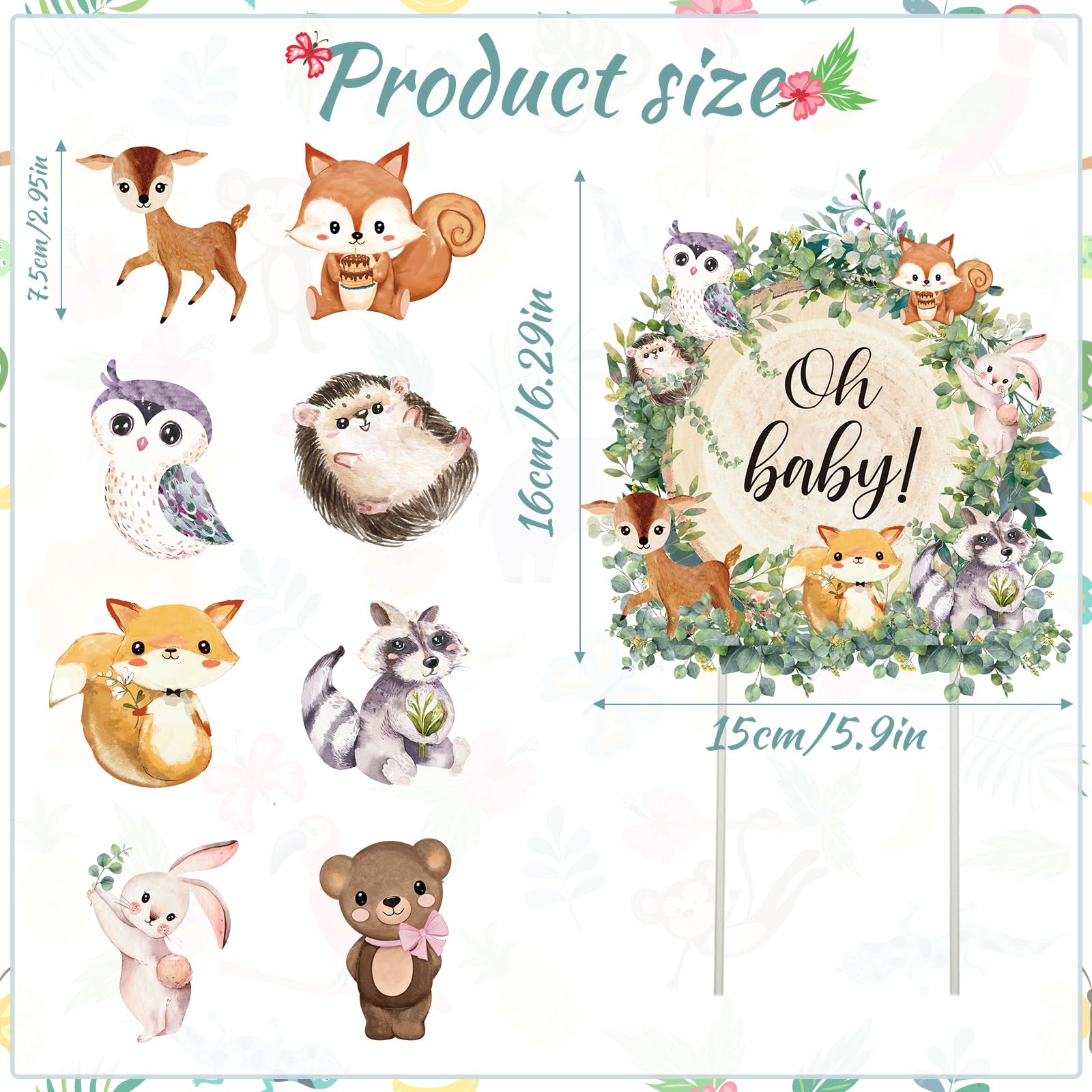 Snapklik.com : 49 Pcs Woodland Cupcake Topper Neutral Forest Animal ...