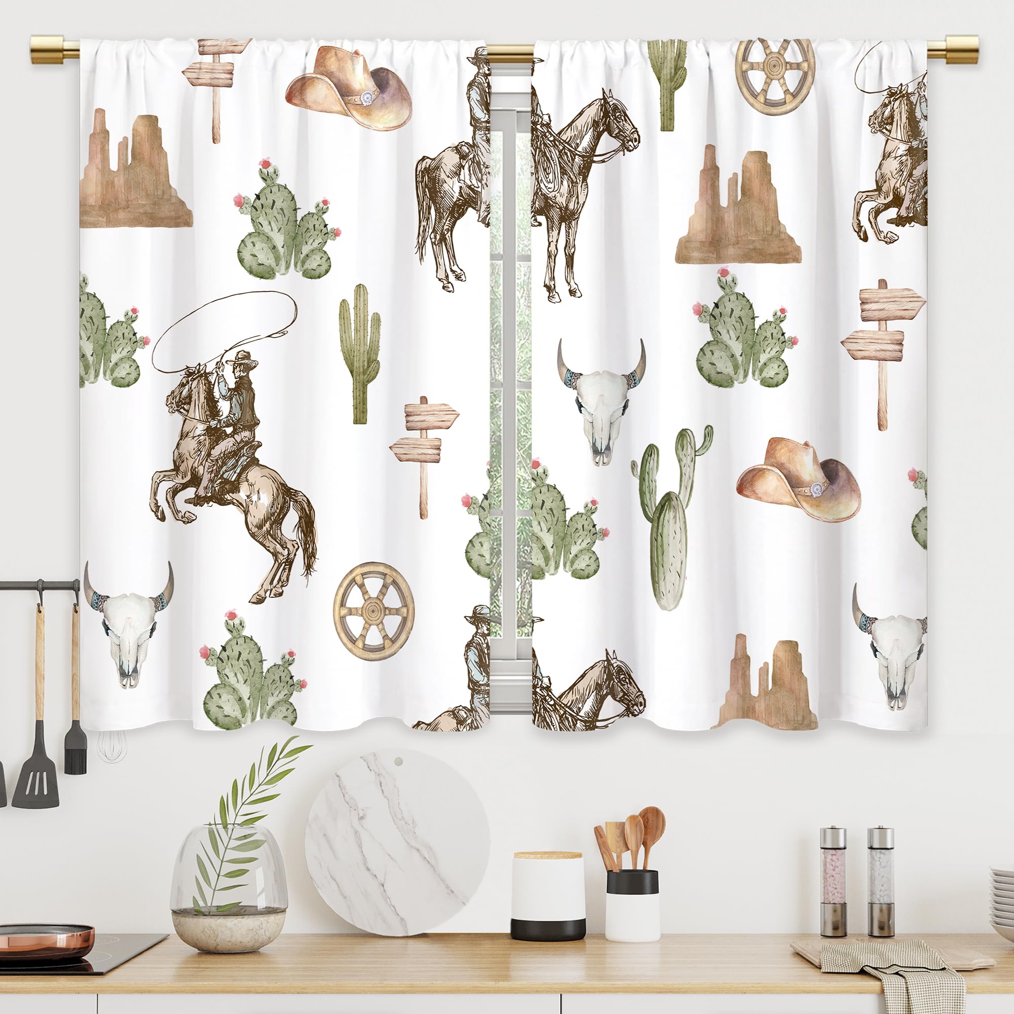 Amazon.com: CINEKER Western Cowboy Kitchen Curtains Rustic Farmhouse ...