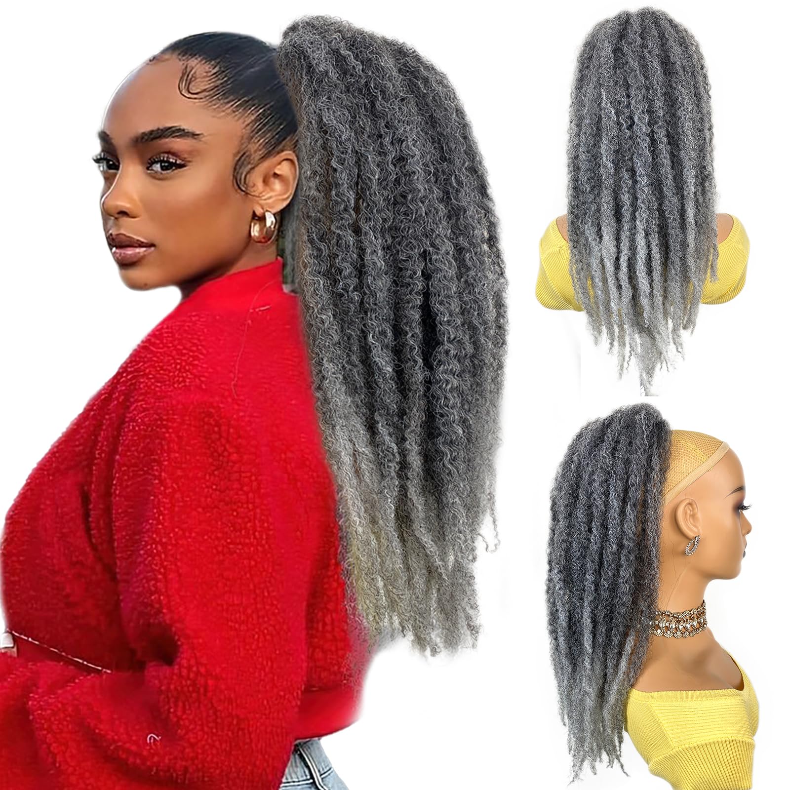 Amazon.com : VAVANGA Marley Hair Ponytail Drawstring 18inch Ombre Gray ...