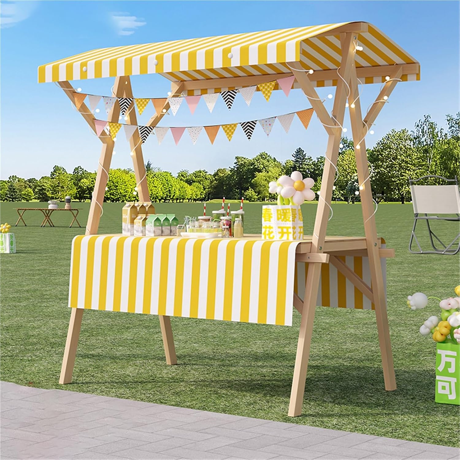 Amazon.com: Wood Street Food Cart on Wheels, Foldable Vendor's Stall ...