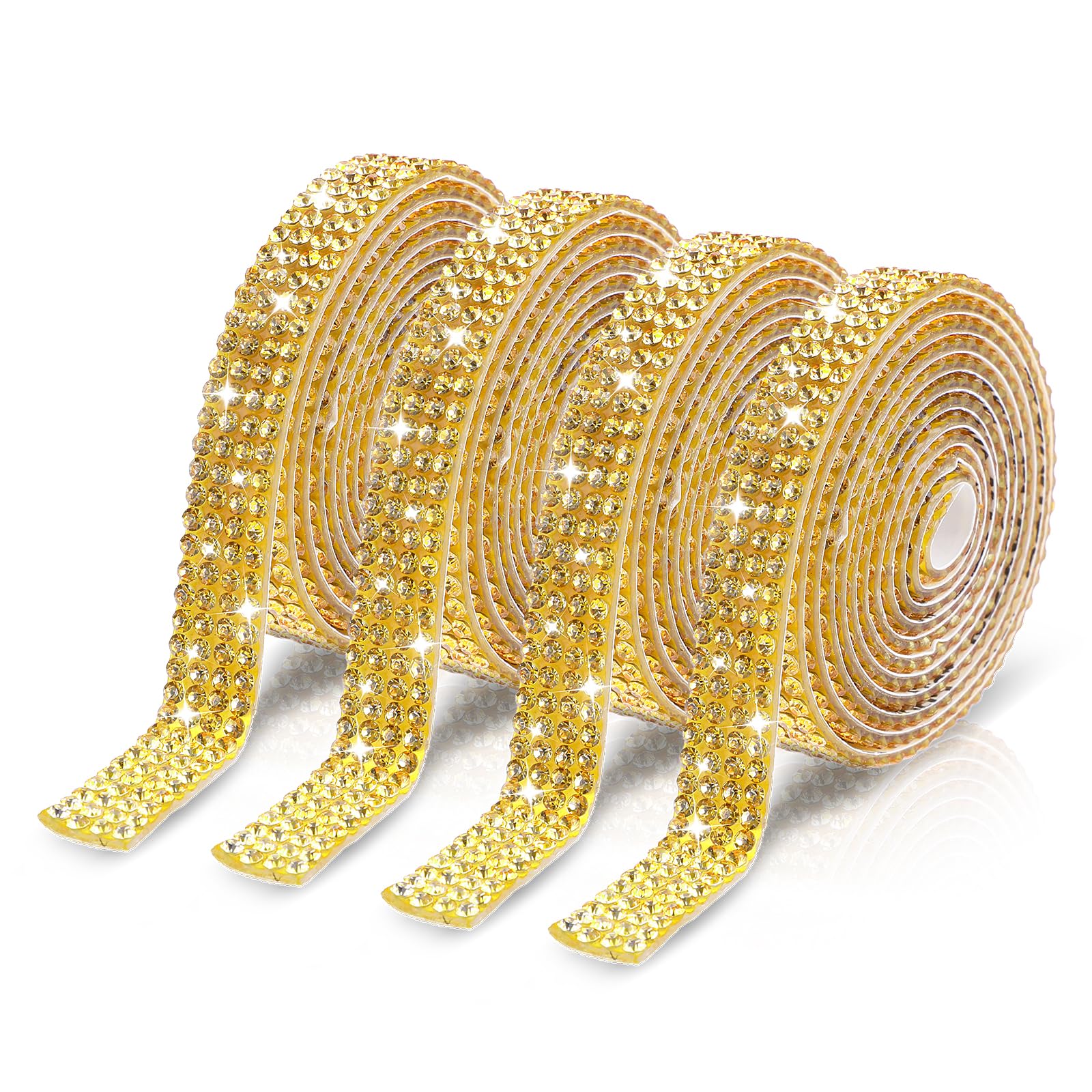Amazon.com: 4 Rolls Rhinestone Strips 1 Yard Gold Rhinestone Ribbon ...