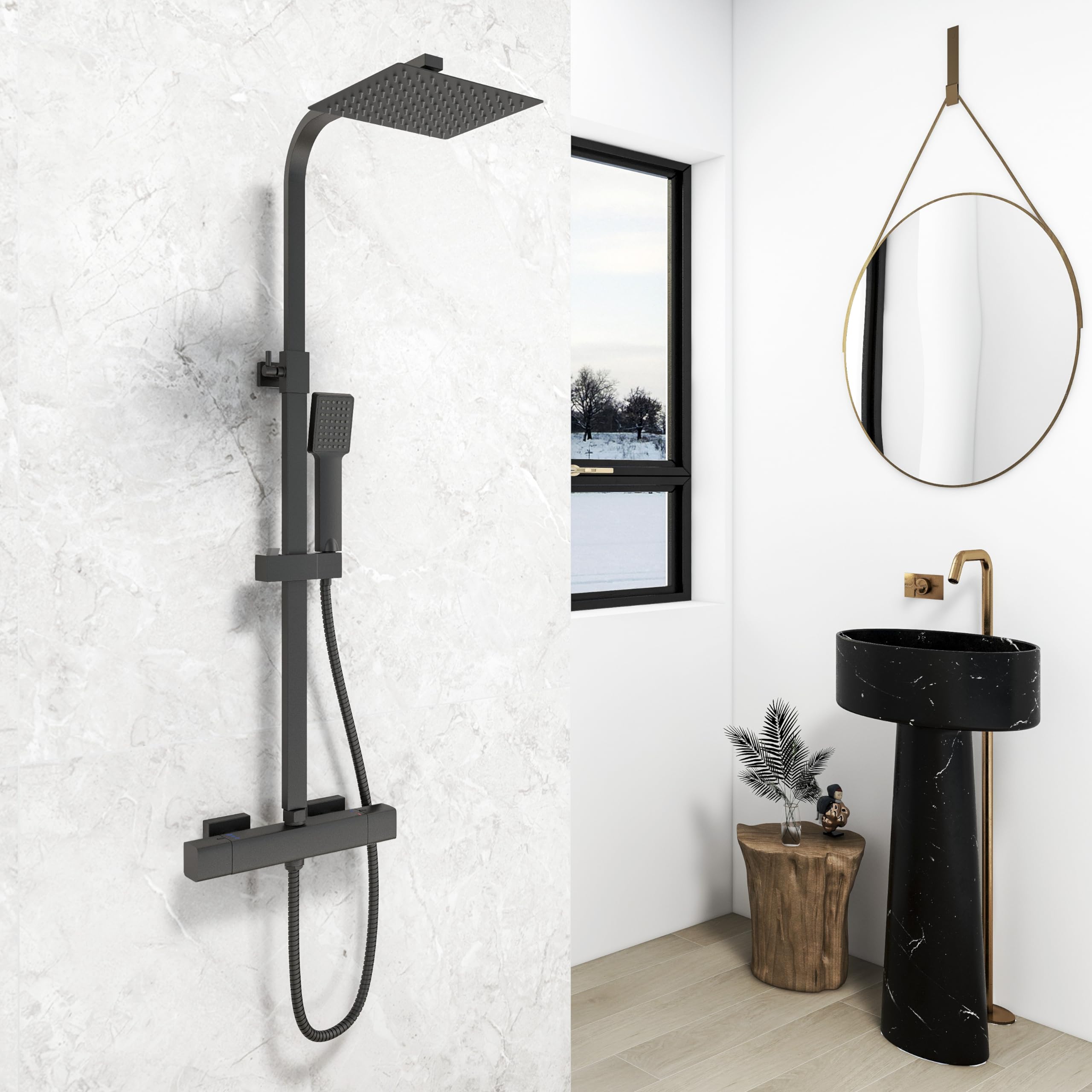 Buy MYBThermostatic Mixer Shower Set,Square Matte Black Bathroom ...