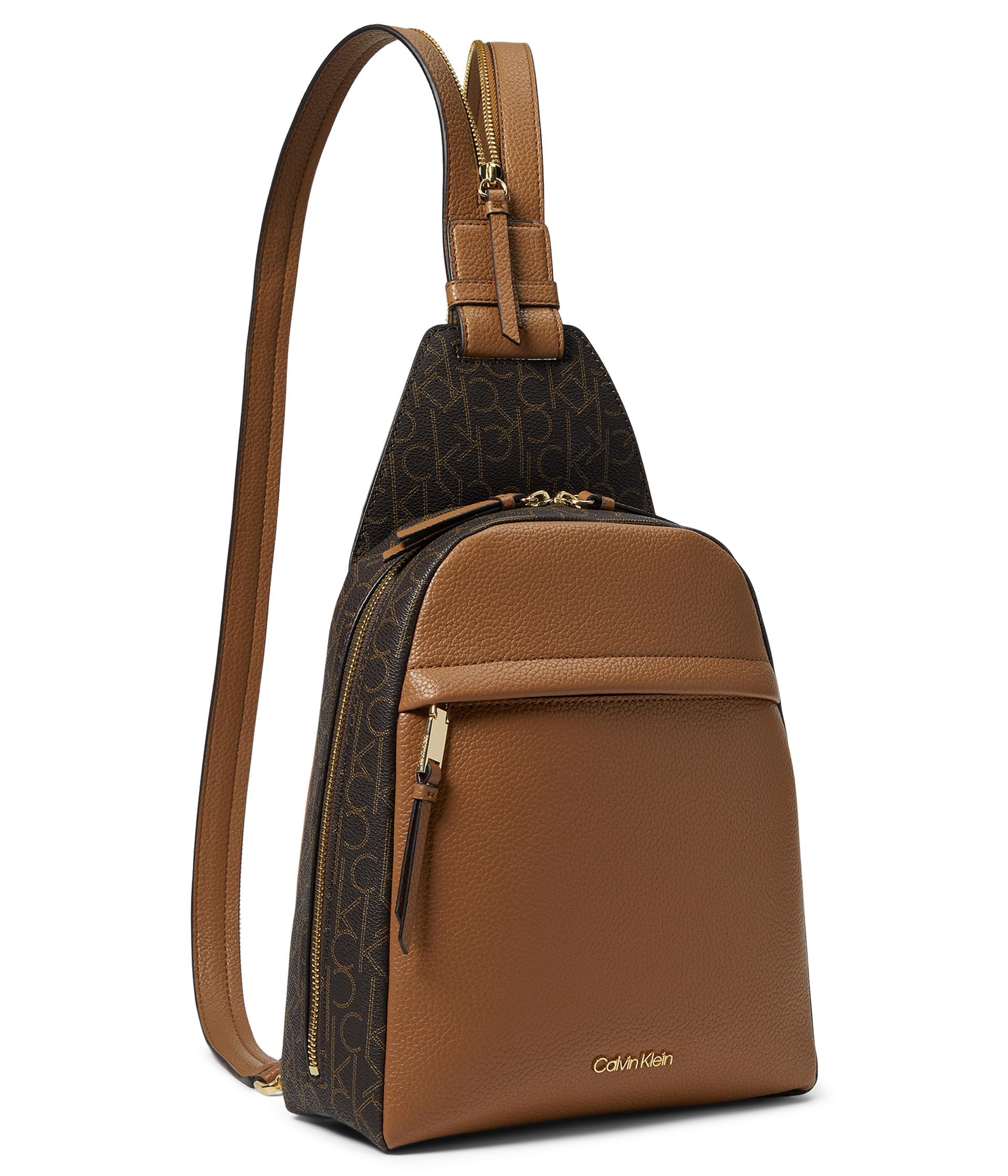 Amazon.com | Calvin Klein Women's Mia Signature Sling, Brown/Khaki ...