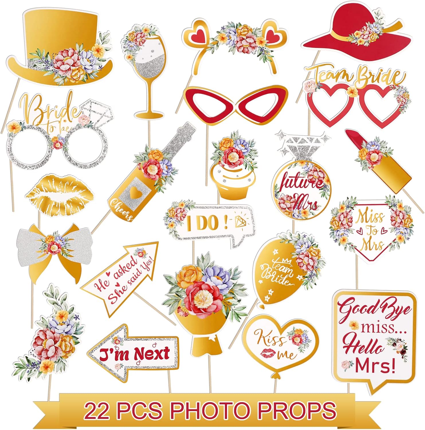 Amazon.com: Konsait 22 PCS Bridal Shower Photo Booth Props Wedding ...