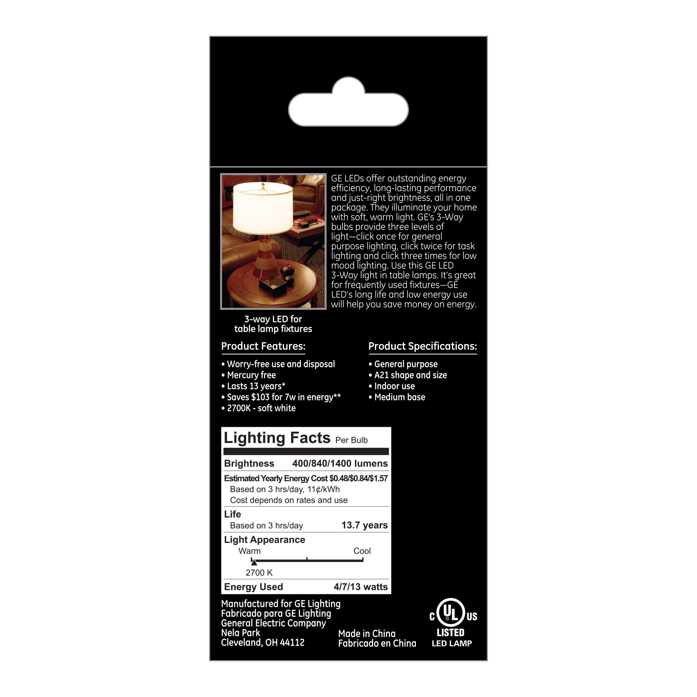 GE Lighting Light 24095 Soft White LED 3-Way 30/70/100-Watt Replacement ...