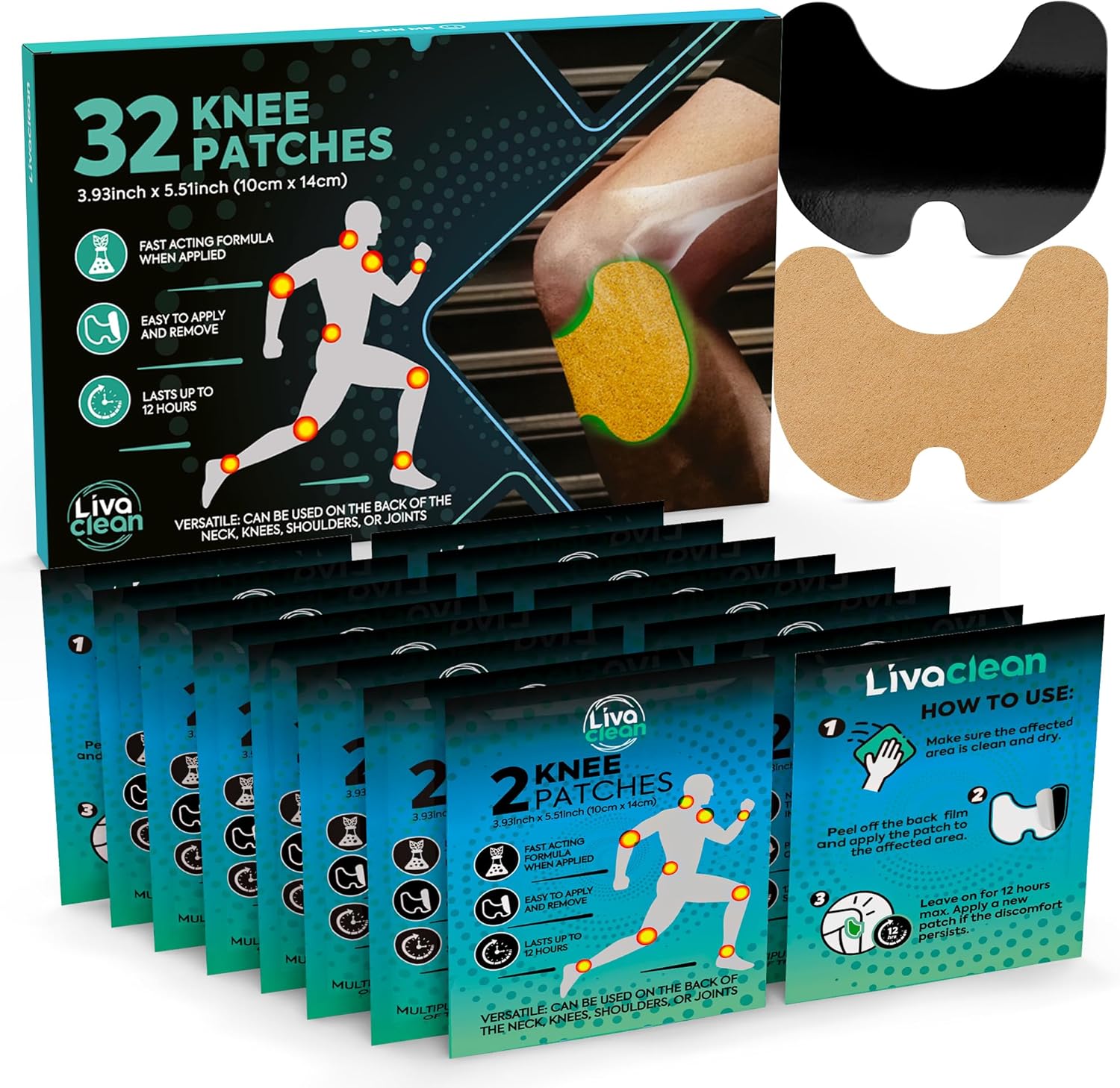 Amazon.com: LivaClean 32 CT Knee Patches – Reduce Ache, Herbal Patch ...