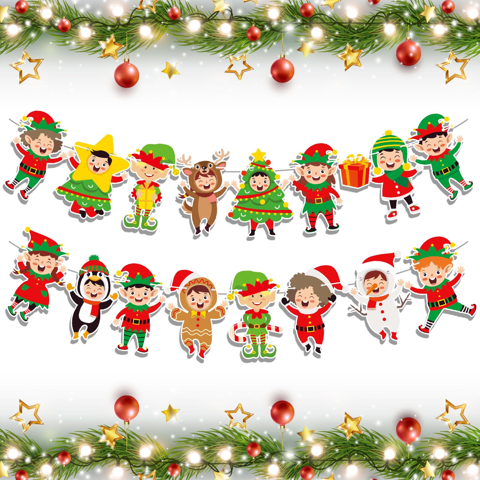 Amazon.com: Christmas Elf Banner Cartoon Xmas Holiday Garland ...