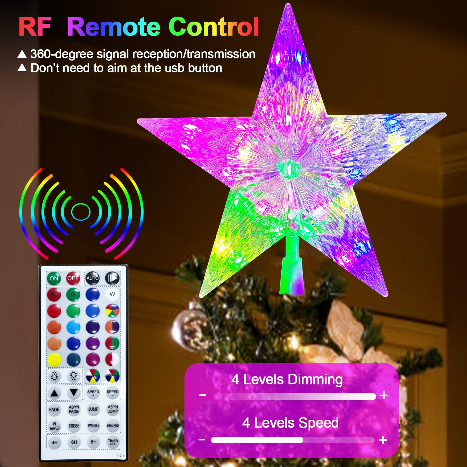 Snapklik.com : 9" Christmas Tree Topper Star, RGB LED Lighted Star Tree ...