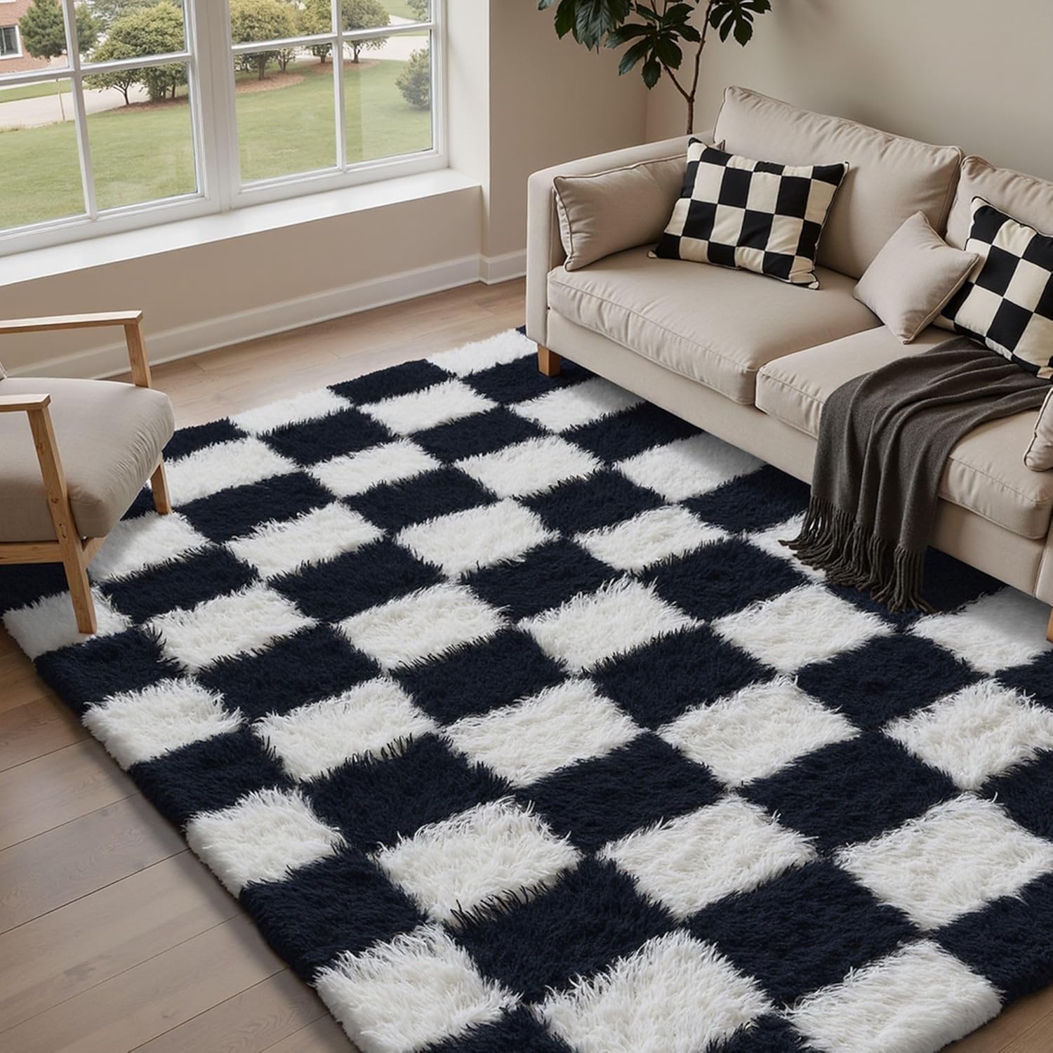 Amazon.com: PureCozy Checkered Rug 5x7 for Living Room, Black and White ...