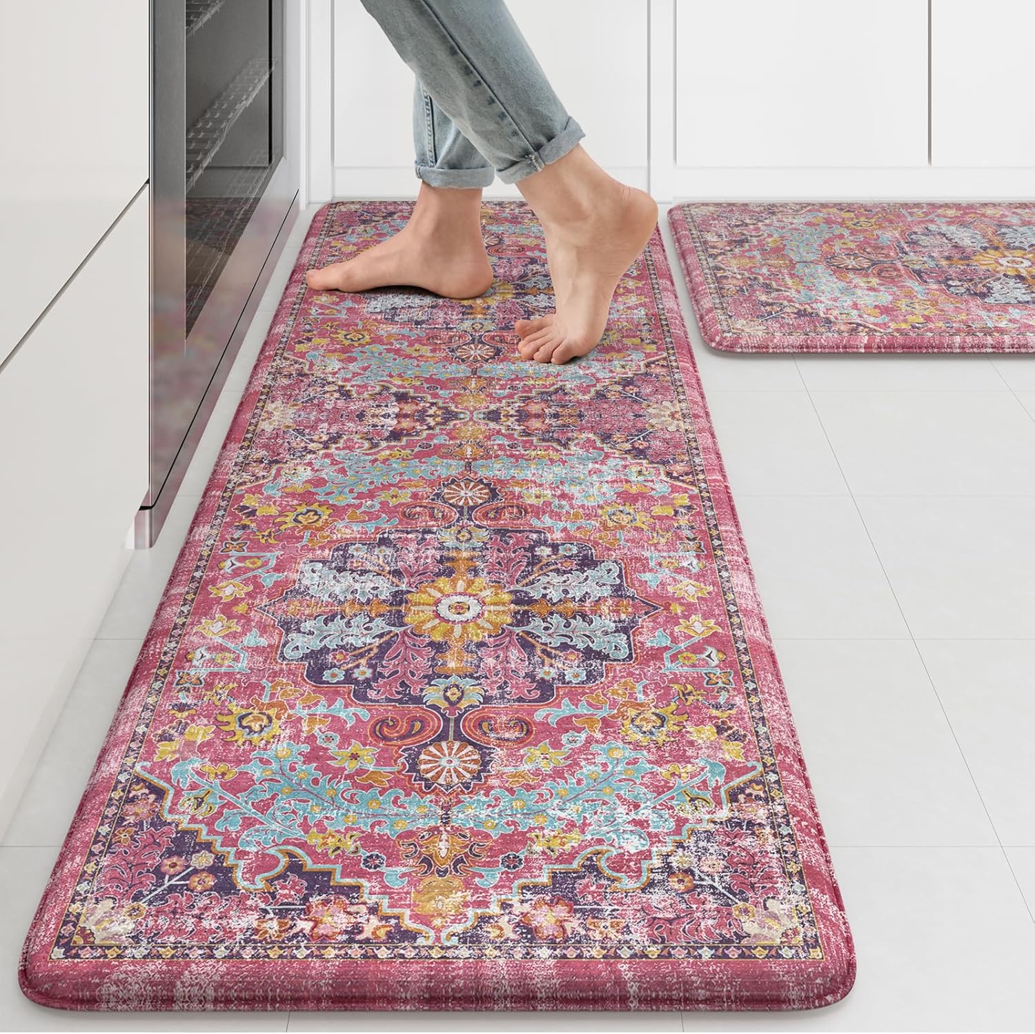 Amazon.com: KIMODE Anti Fatigue Kitchen Mat, 17"x47"+17"x29" Boho ...
