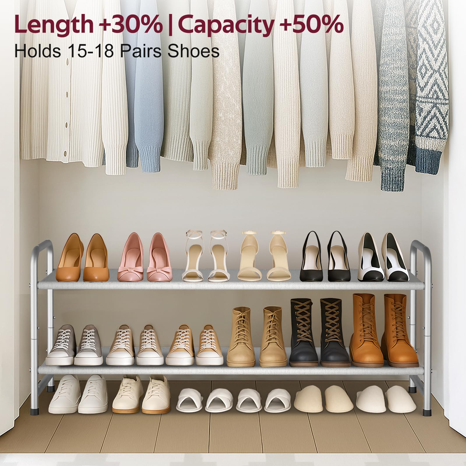 Snapklik.com : SLEEPING LAMB 2-Tier Long Shoe Rack Organizer For Closet ...