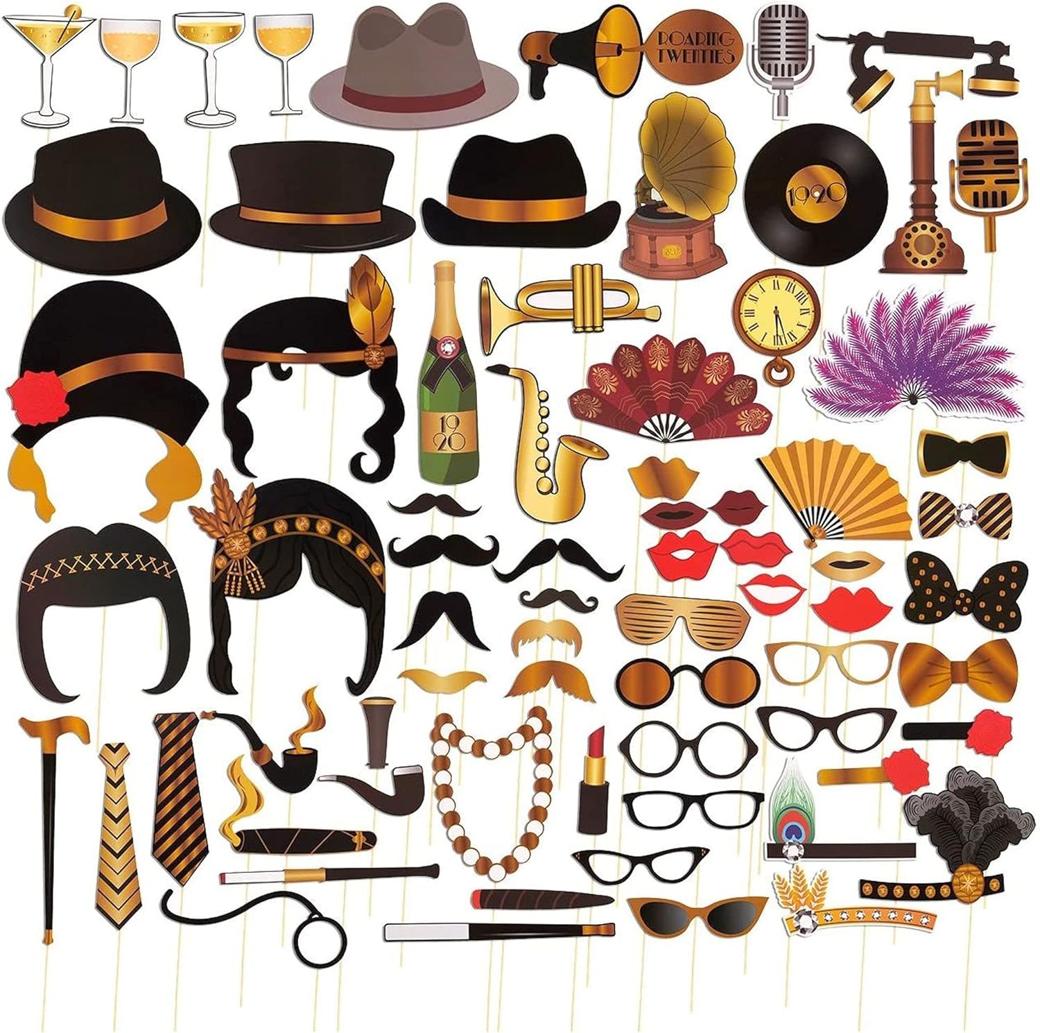 1920’s Photo Booth Props, Party Supplies (Assorted Designs, 72-Pack ...