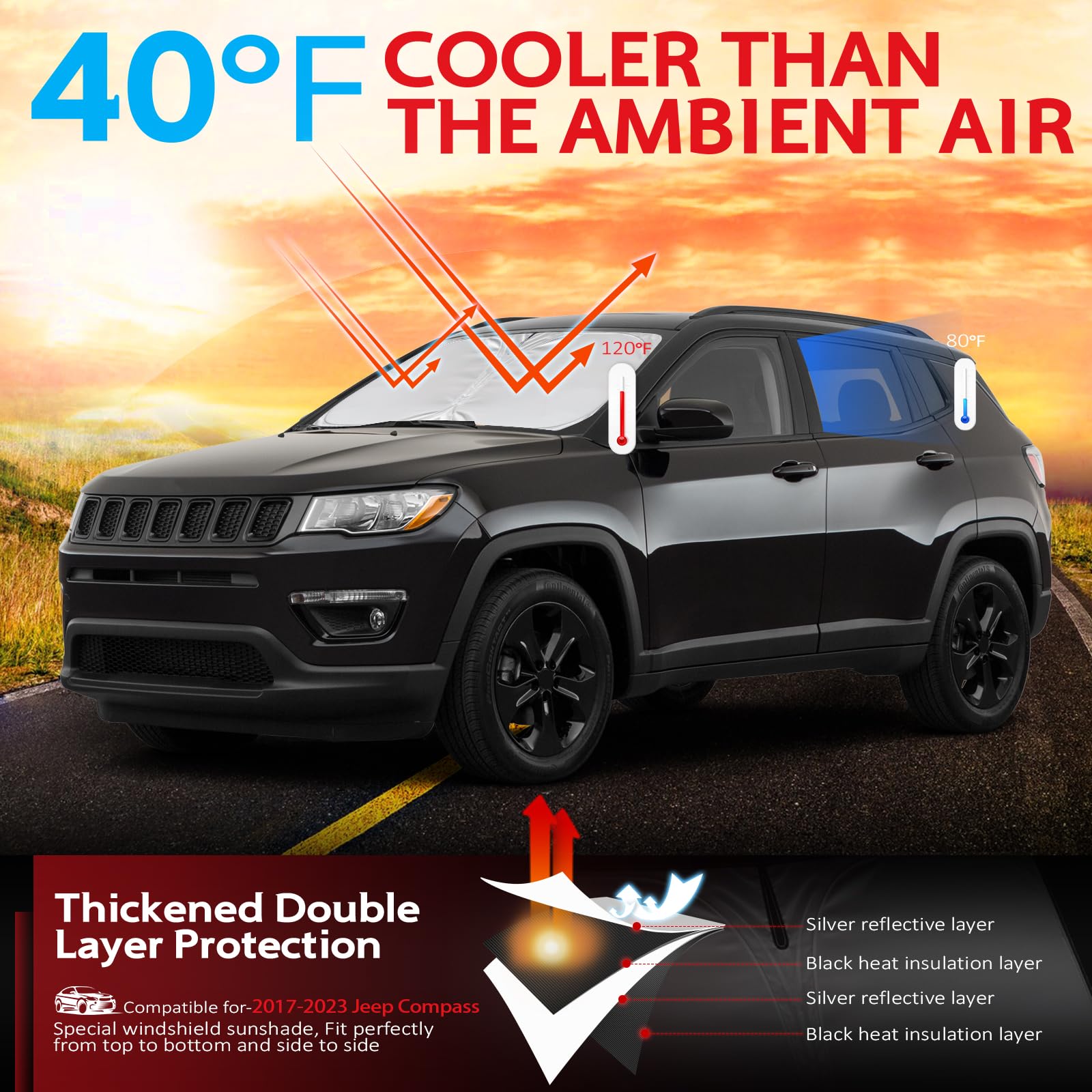 Car Sun Visor Windshield Sun Shade For Jeep Compass 2017-2024 - Custom ...