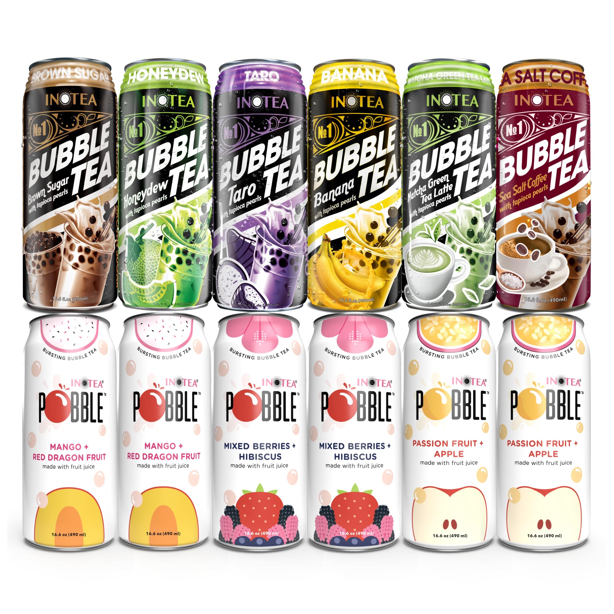 Amazon.com: (Pack of 12) INOTEA Bubble Tea and Pobble Variety Pack ...