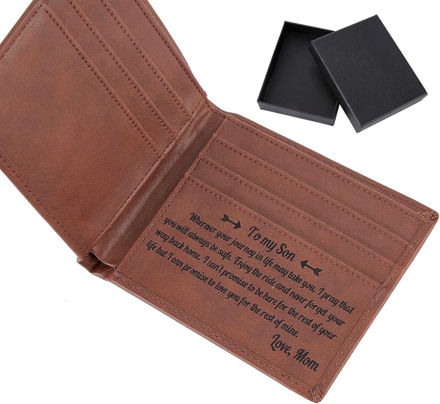 AMIJOUX Coffee Color Mens Wallet for Son, Engraved Bifold Wallet with ...