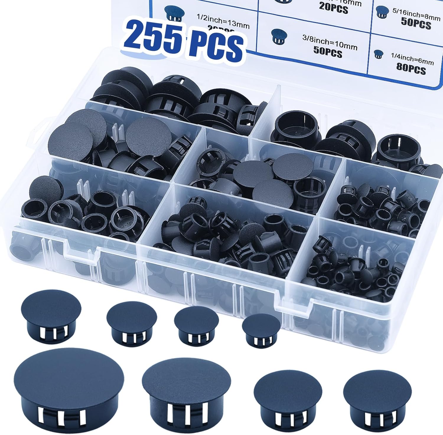 Amazon.com: 255PCS 8 Sizes Black Plastic Hole Plugs, Round Drilling ...