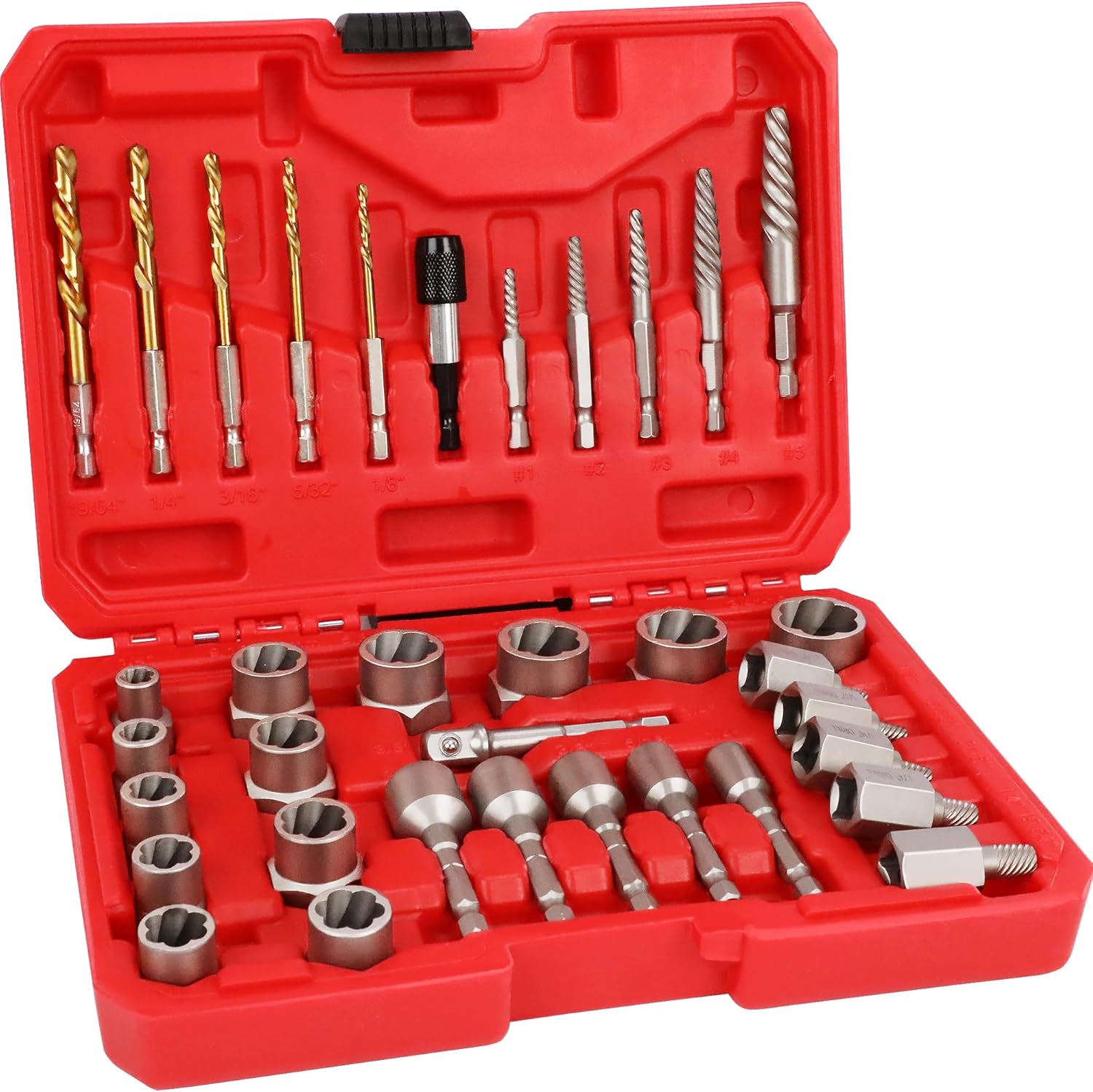 UYECOVE 35Pcs Screw Bolt Extractor Set, Left Hand Drill Bit Set 6542/ ...
