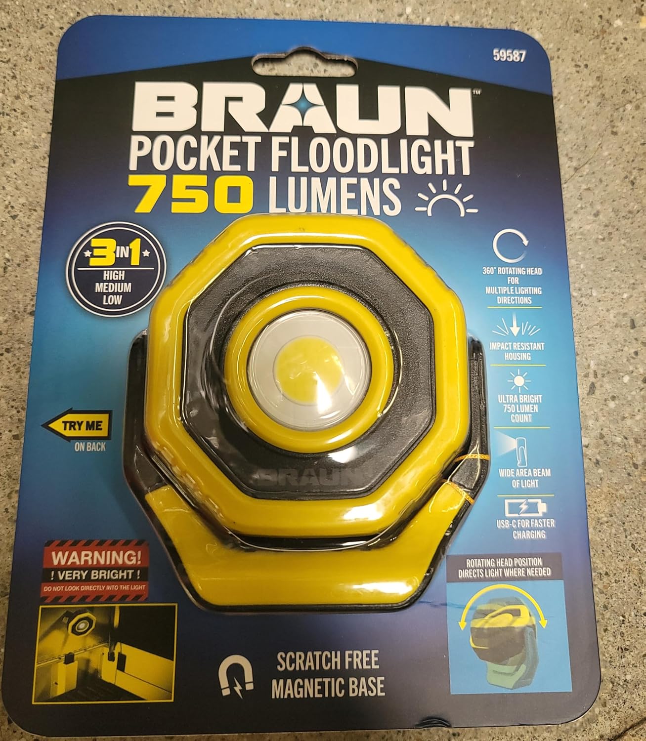 Braun 750 Lumen Rechargeable Ultra-Compact Magnetic LED Floodlight ...