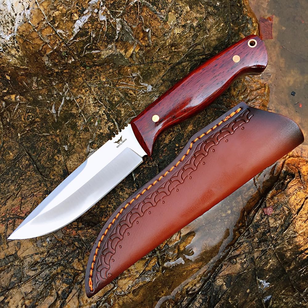 Amazon.com : Watchman Fixed Blade Hunting Knife With Leather Sheath for ...
