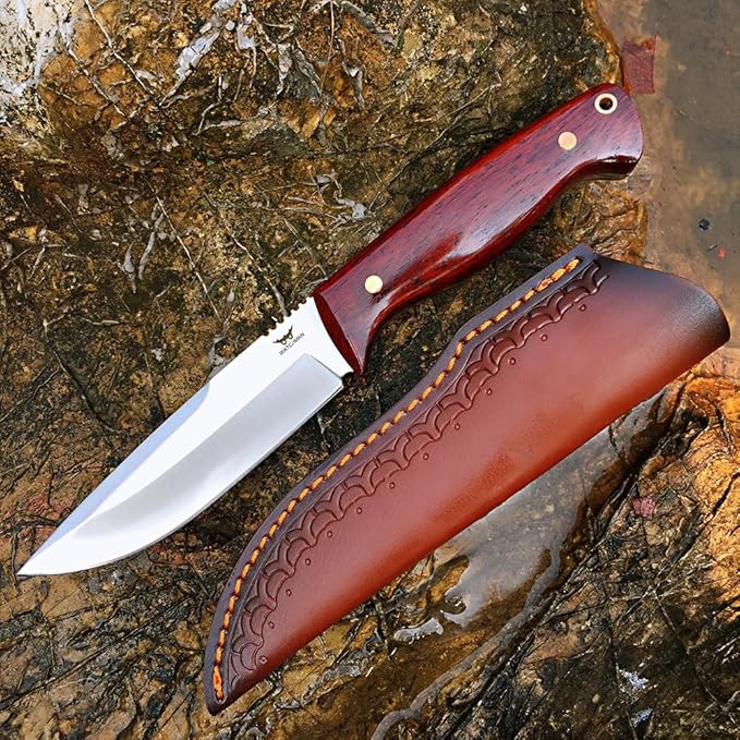 Amazon.com : Watchman Fixed Blade Hunting Knife With Leather Sheath for ...