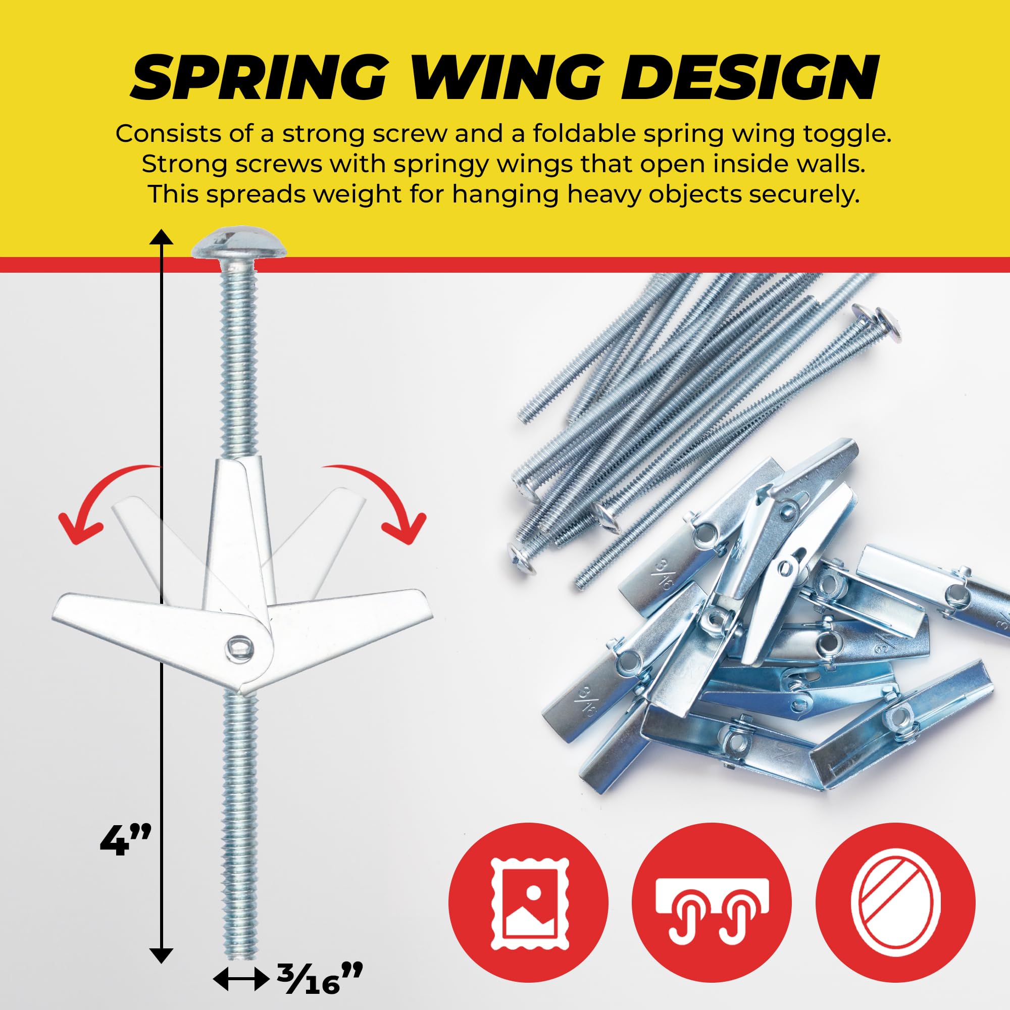 Snapklik.com : QUALIHOME Spring Toggle Bolt Anchors - Heavy Duty Wall ...