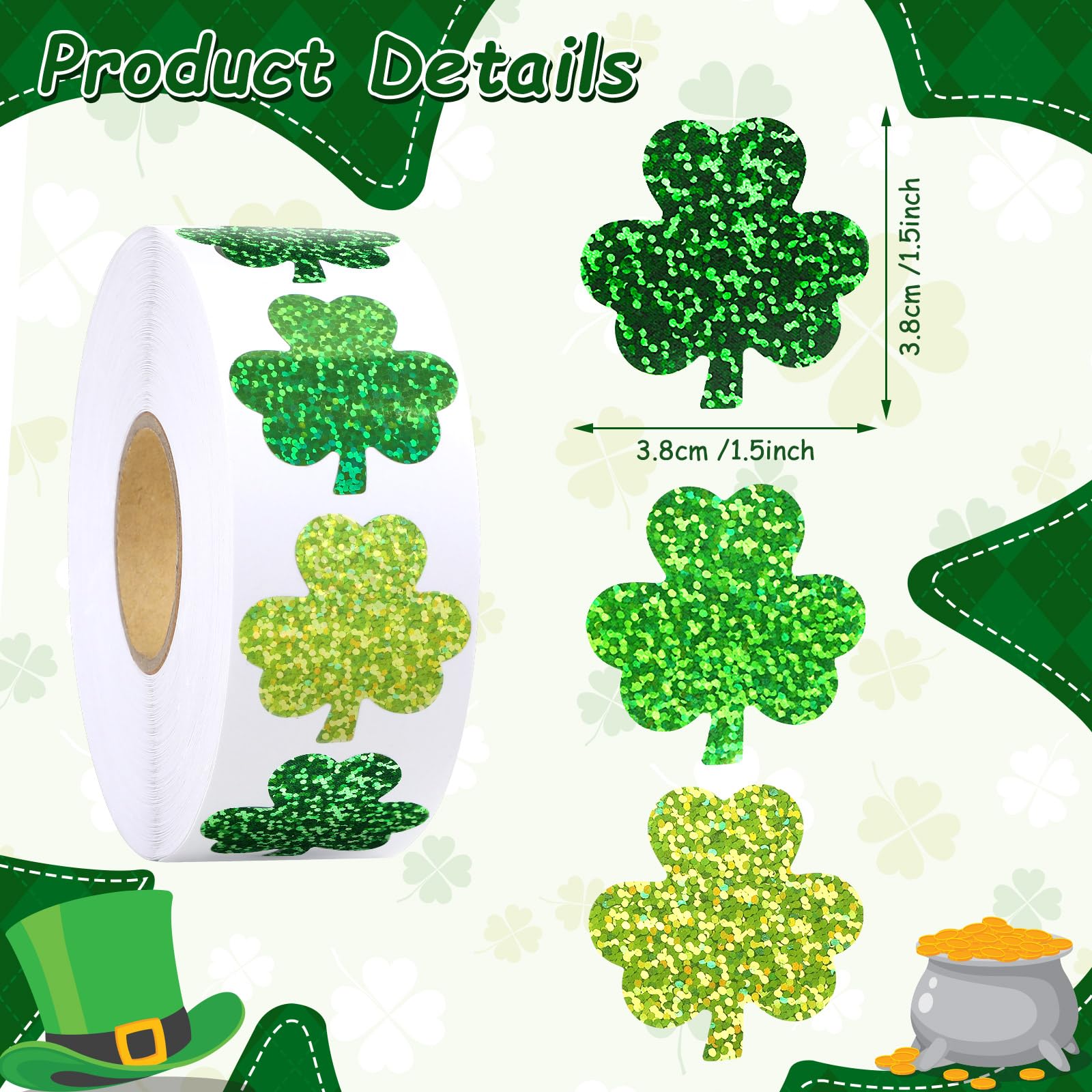Snapklik.com : 800 Pcs St. Patricks Day Stickers, Glitter Shamrock Roll ...