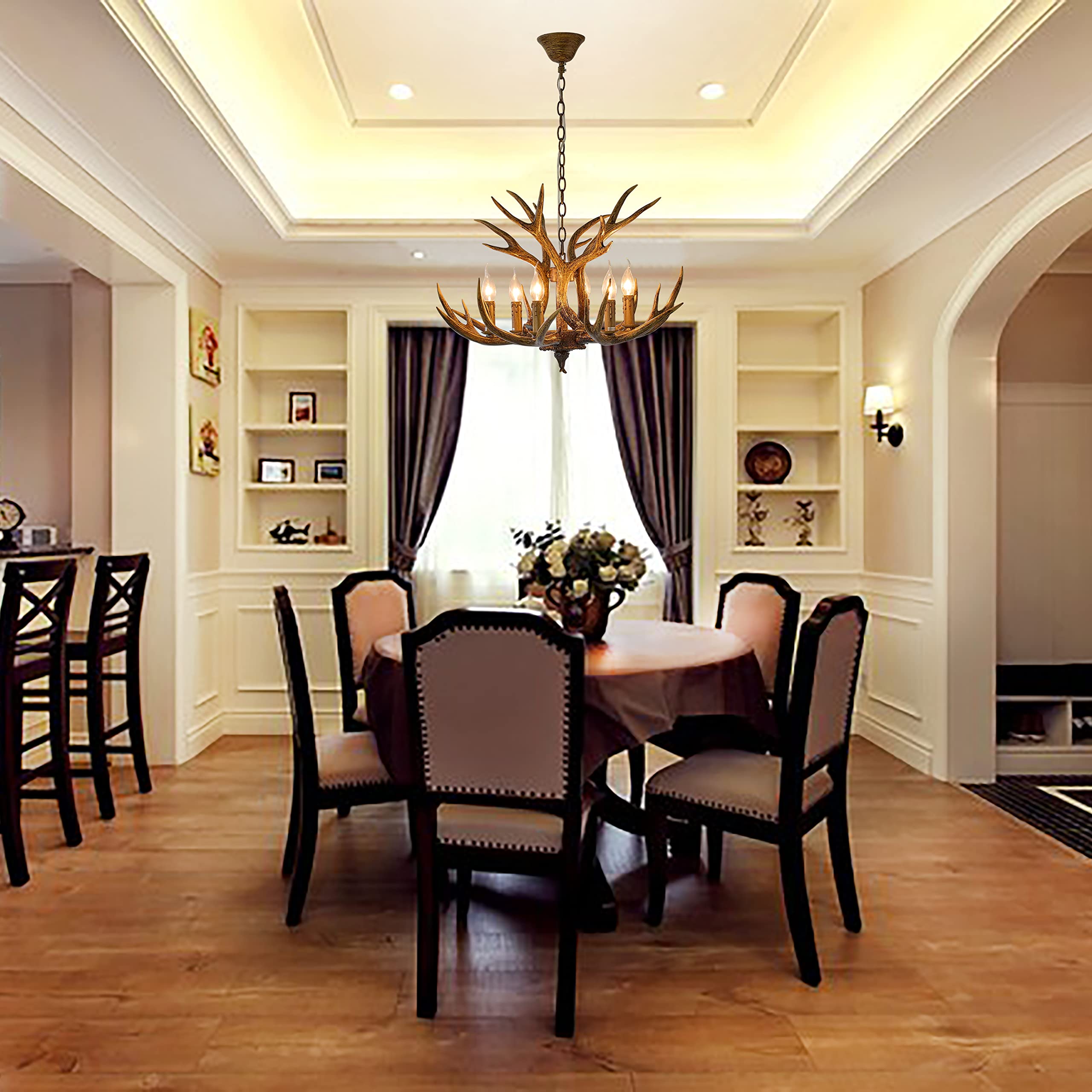 Durahonn Antler Chandelier, 6 Lights E12 Bulbs, Vintage Deer Horn ...