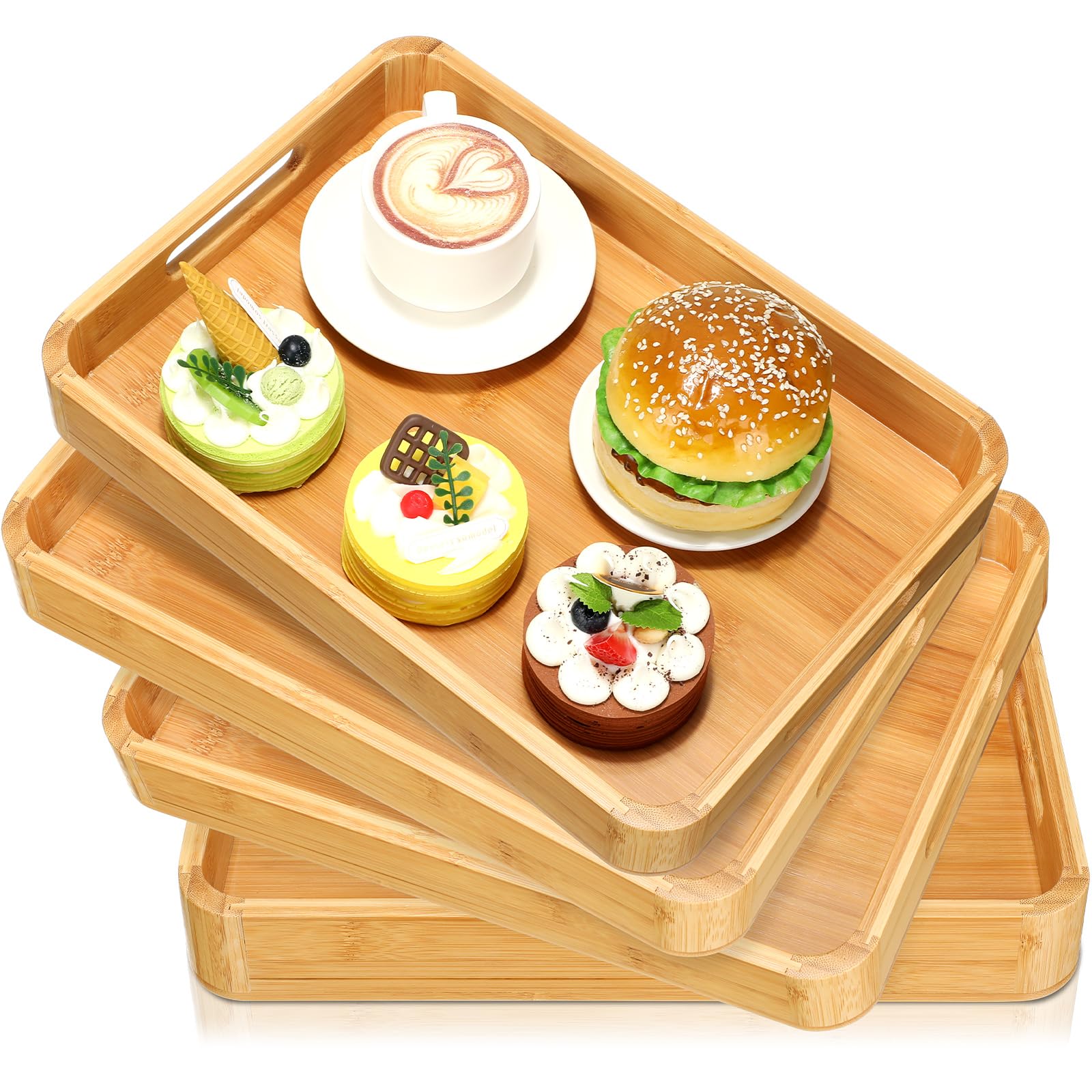 Amazon.com: Spiareal 4 Pcs Bamboo Serving Trays with Handles 13.8 x 9.9 ...