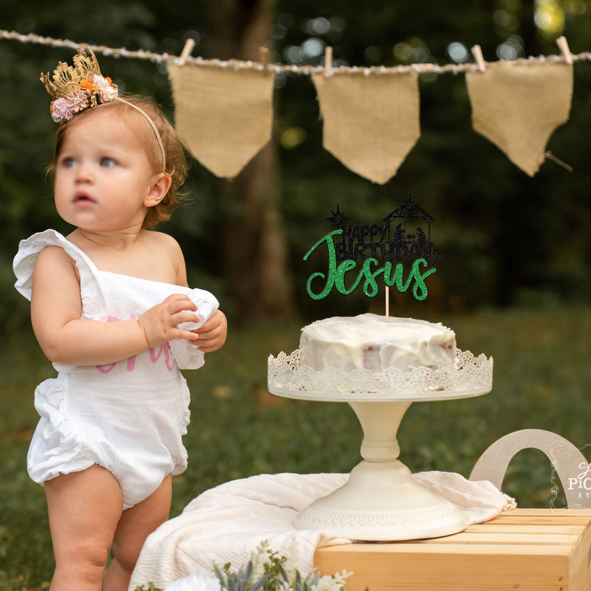 Snapklik.com : 1 PCS Happy Birthday Jesus Cake Topper Glitter Merry ...