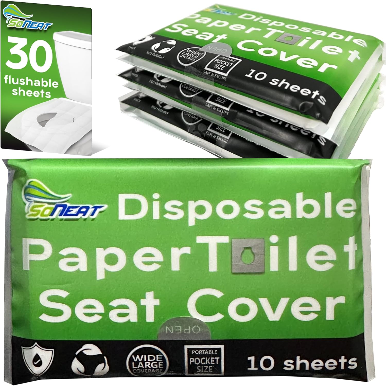 SoNeat Thick Disposable Toilet Seat Covers for Travel - 30 Sheets of XL ...