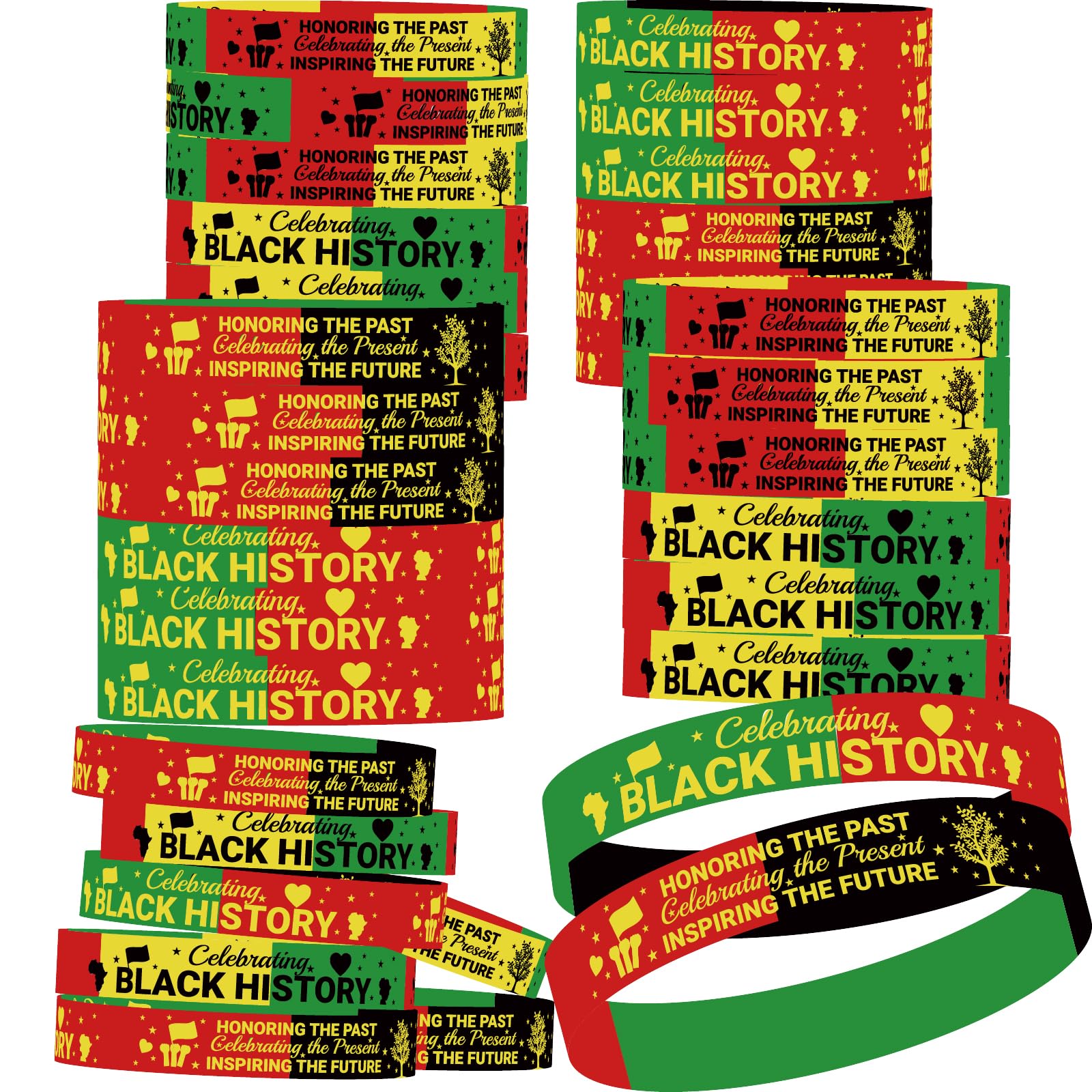 Amazon.com: Fankya 30Pcs Black History Month Bracelets Rubber Black ...