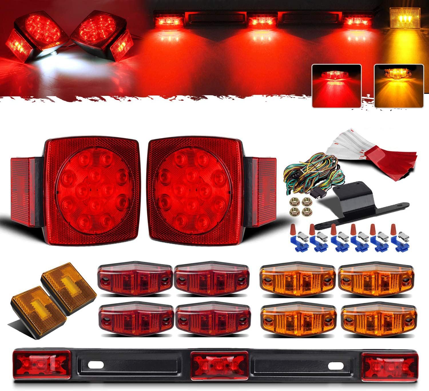 Amazon.com: Partsam Submersible Trailer Lights Kit 12V - Square LED ...