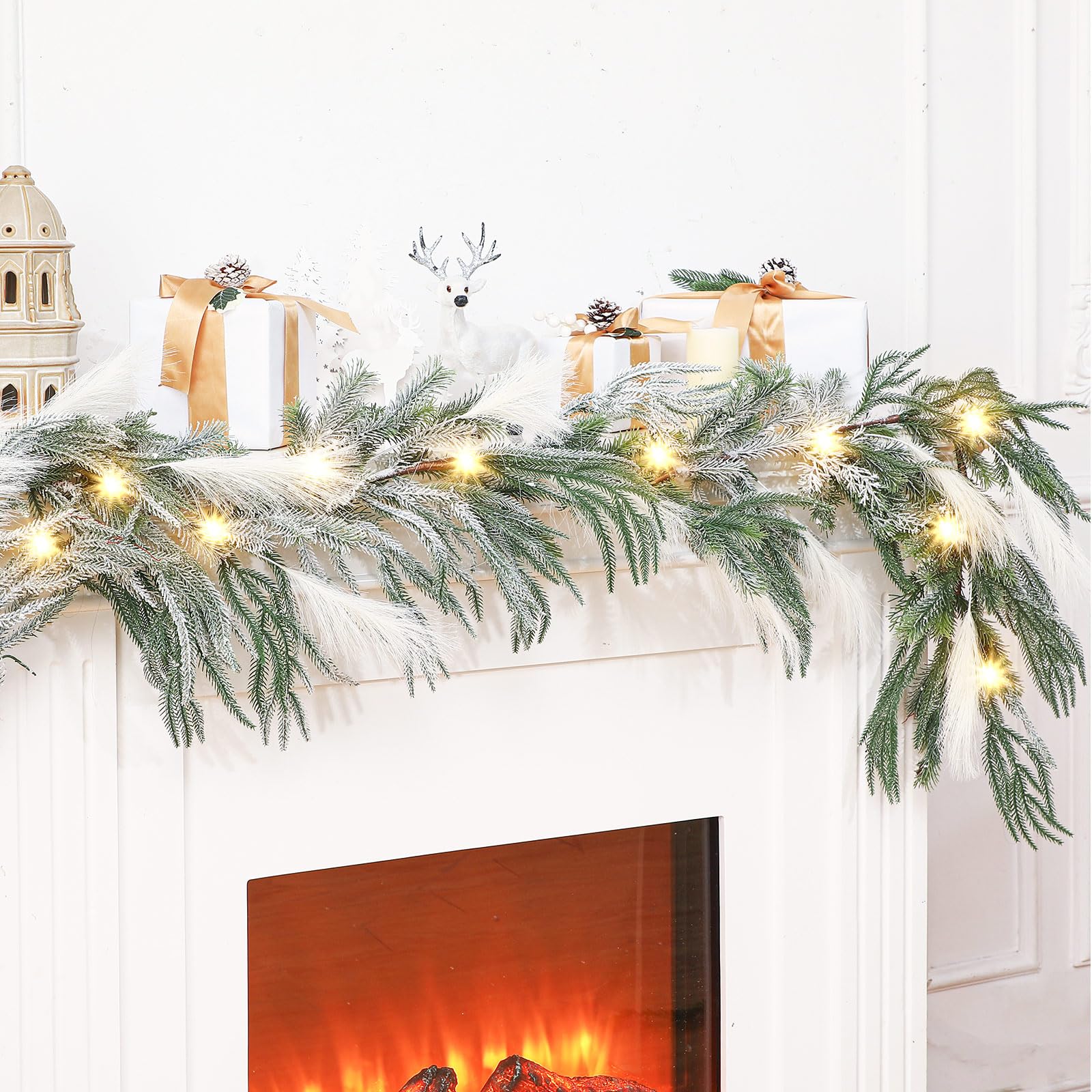 Amazon.com: Yuefunny 6 ft Christmas Artificial Flocked Pine Garlands ...