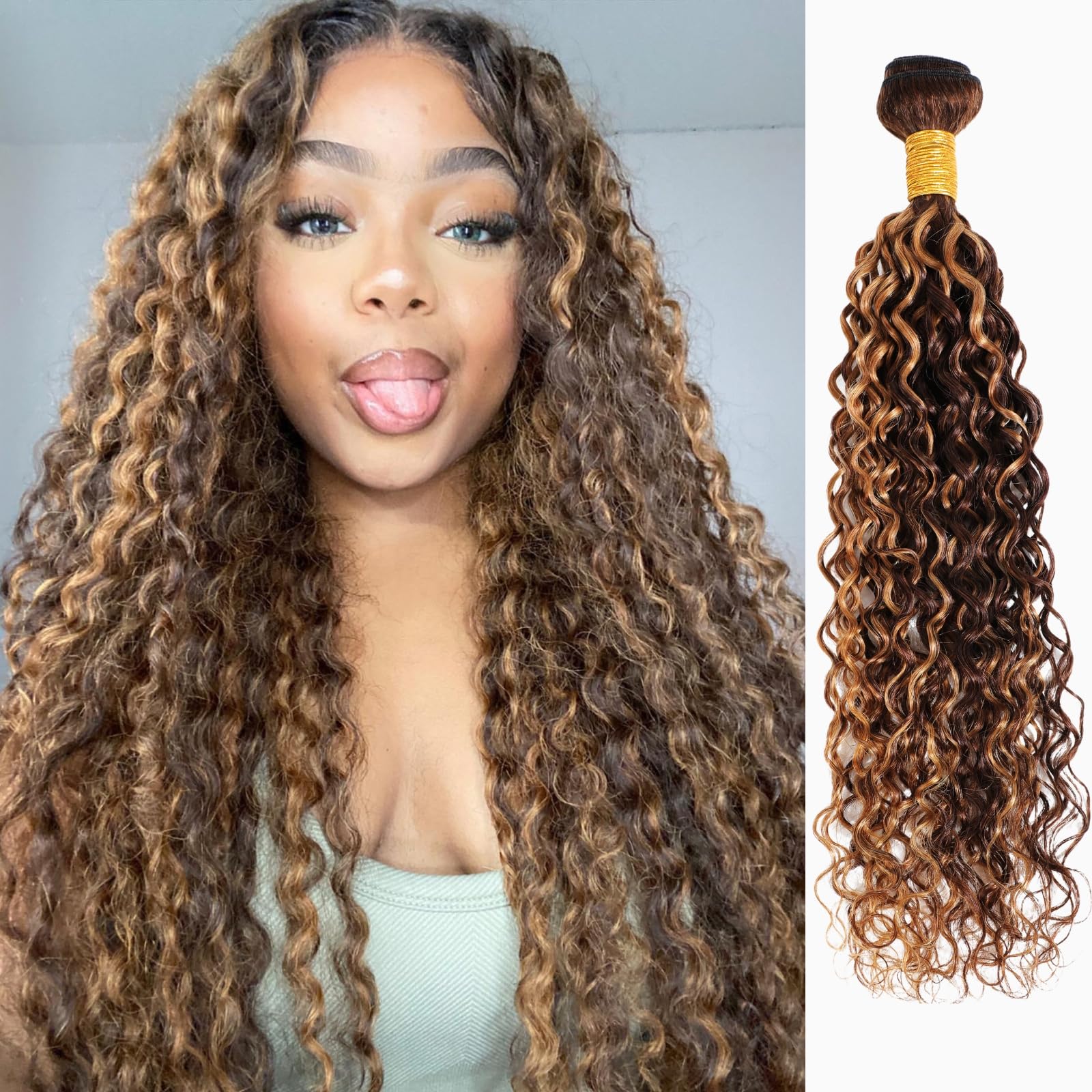 Amazon.com : Water Wave Human Hair Bundles Ombre Honey Blonde Curly ...