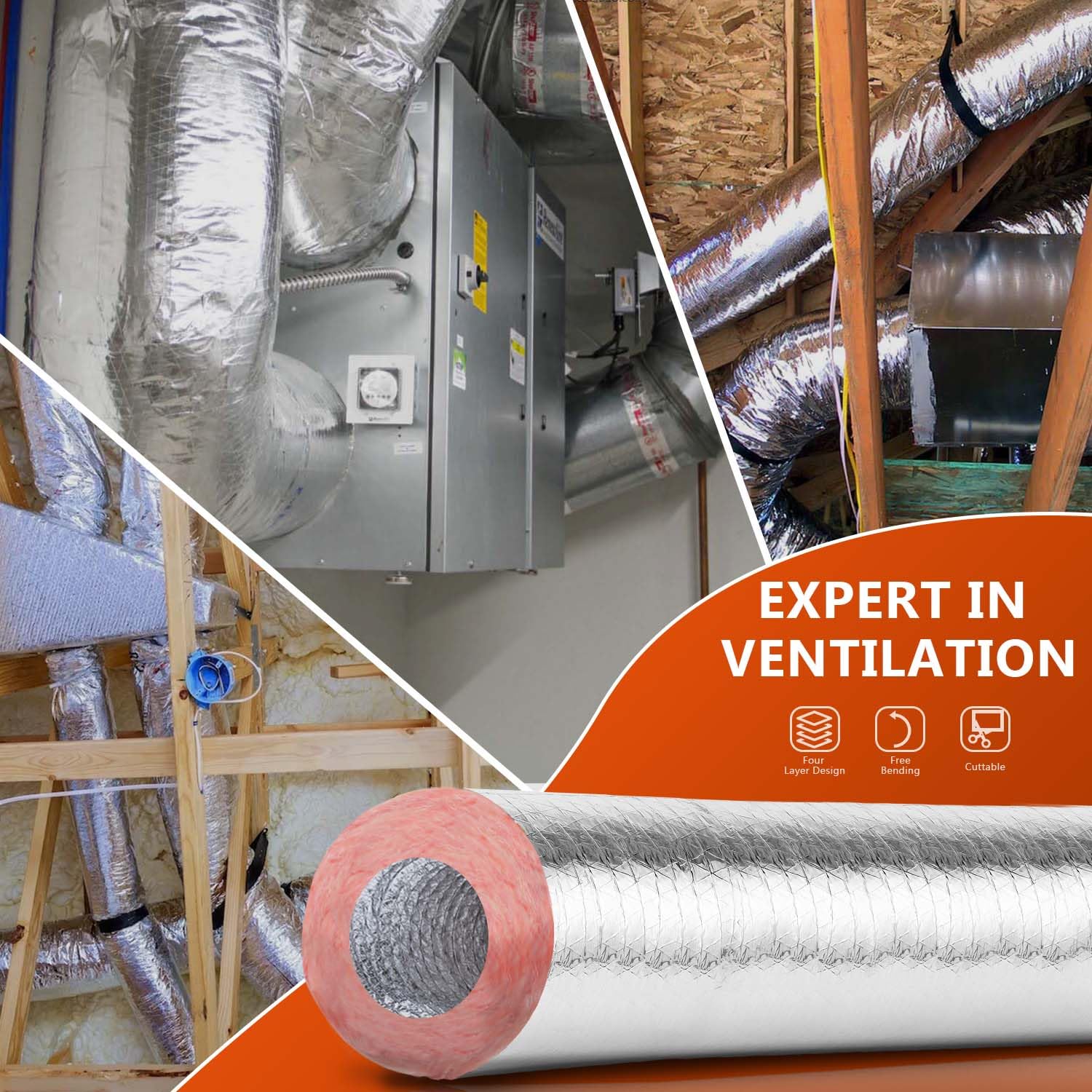 Image Of Flex Duct System HVAC System Black Polyester Flexible Duct